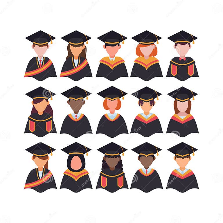Graduate Student Cartoon Avatar on White Background Elements Stock ...