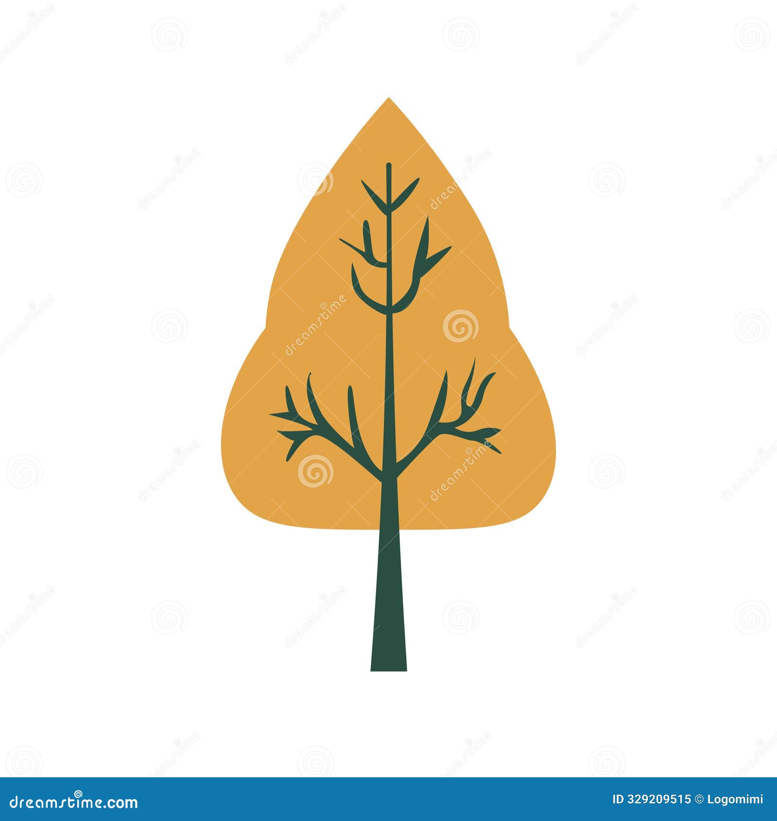 Cartoon Autumn Tree Vector Illustration, Yellow Fall Tree Image in Flat ...