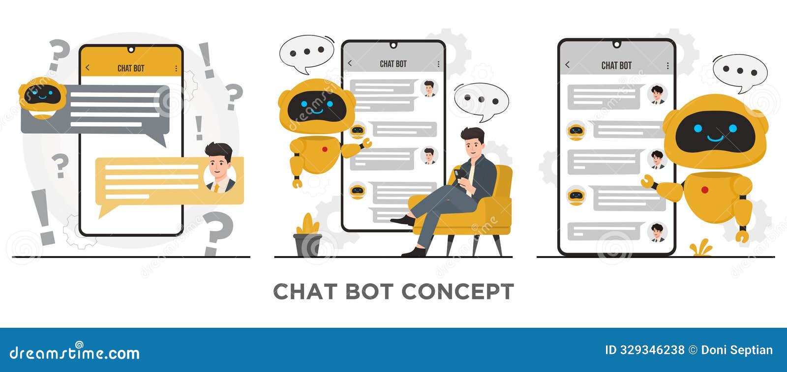 Chatbot Concept. Flat Design Vector Illustration of Chat Bot Ai Concept ...