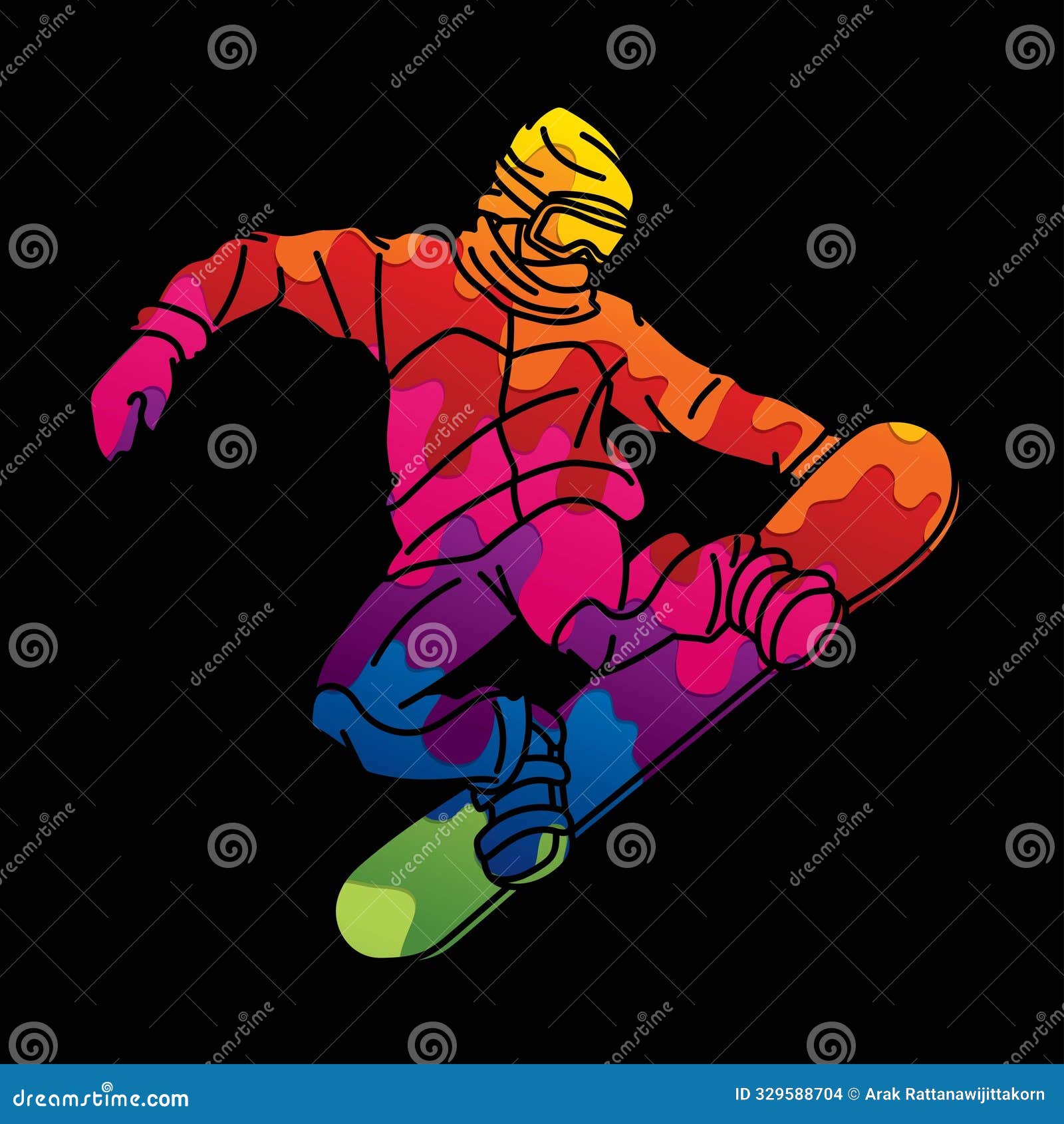 Extreme Sport Snowboard Player Action Snowboarder Pose Cartoon Graphic ...