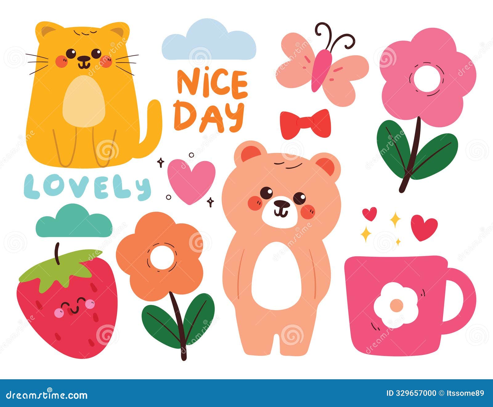 Hand Drawing Cartoon Kawaii Sticker Set Stock Illustration ...