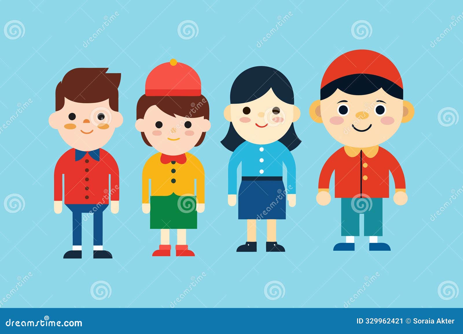 Cartoon Girl and Boy in Various Outfits Vector Illustration Stock ...