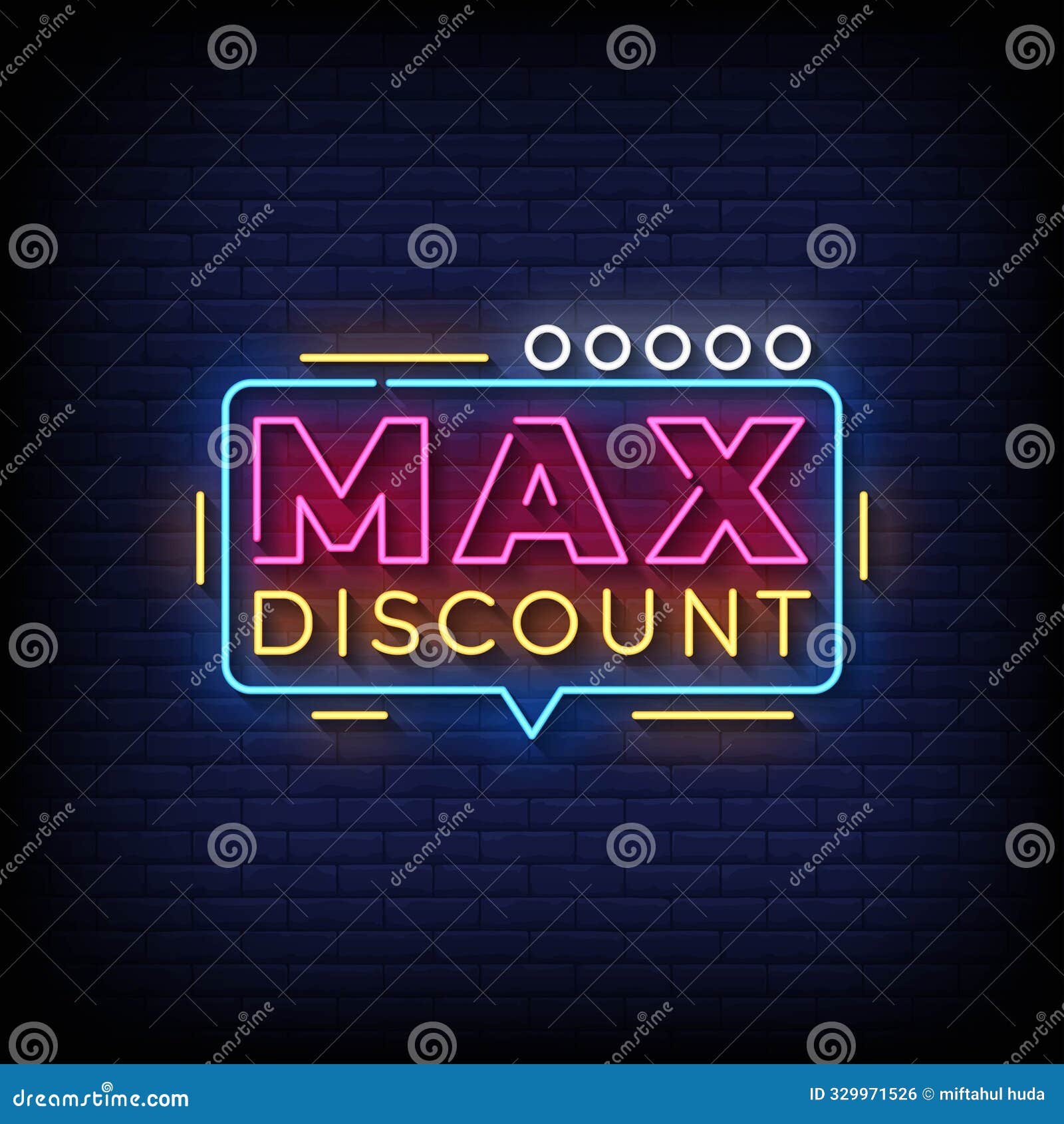 Maximum Discount Neon Sign Vector with Brick Wall Background Stock ...