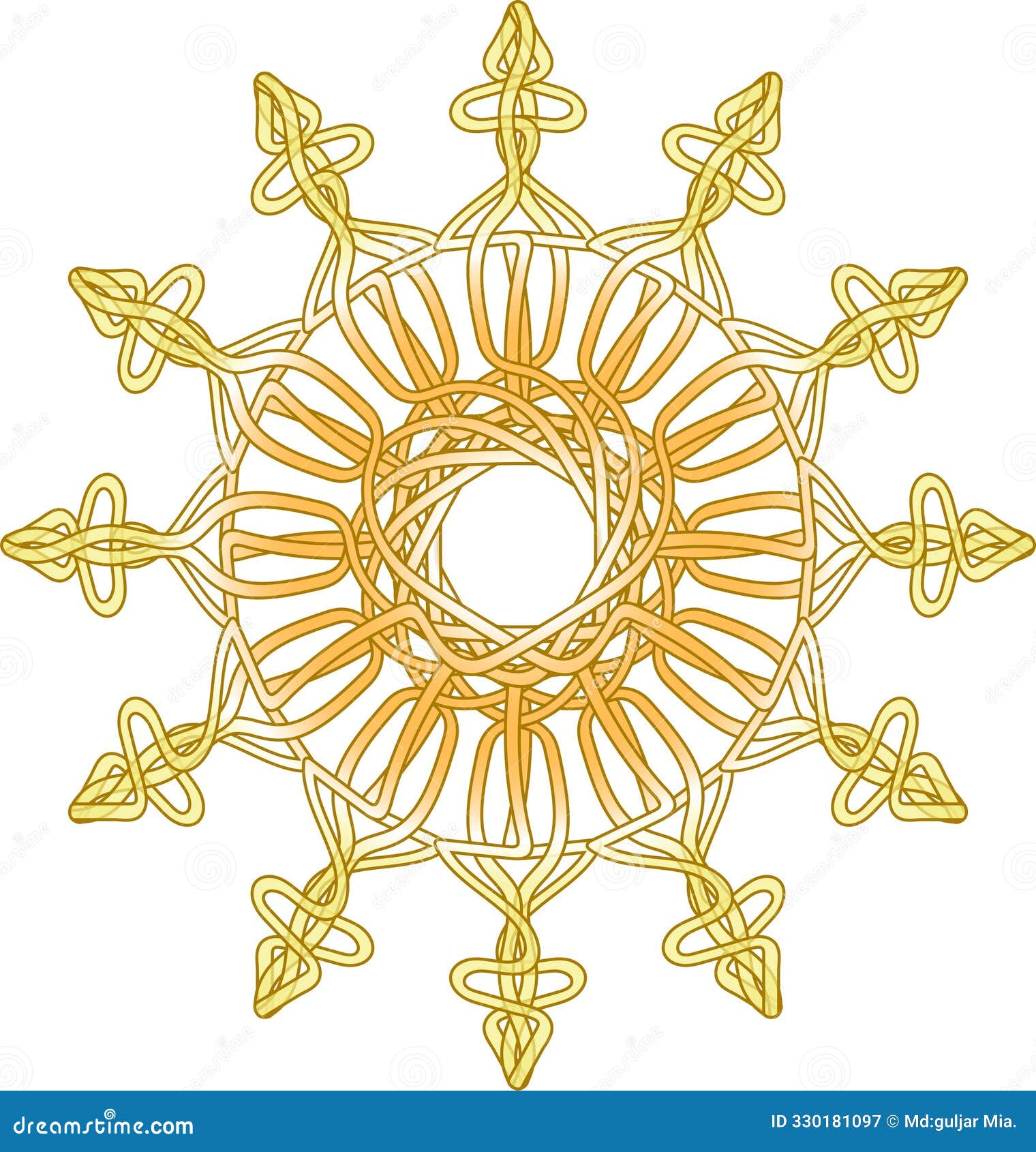 Hand Drawn Gold Colored Water Lily Lotus Mandala Pattern Background ...