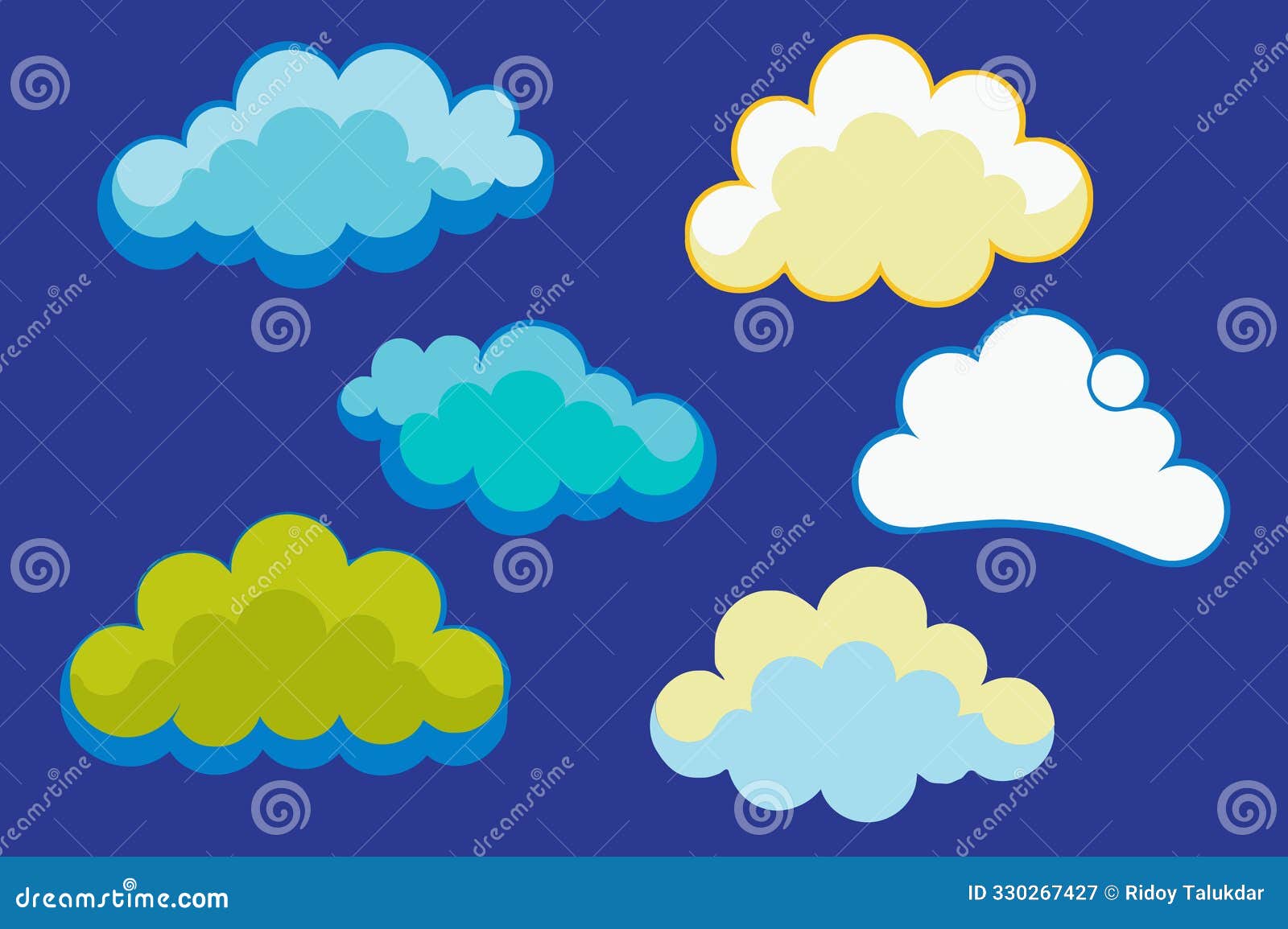 Various Cartoon Clouds on Colorful Vector Stock Collection Illustration ...