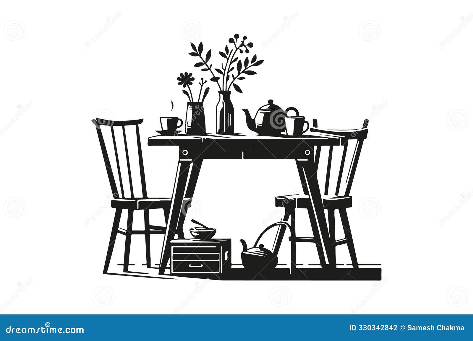 A Table and Chair Silhouette Vector Art Stock Illustration ...