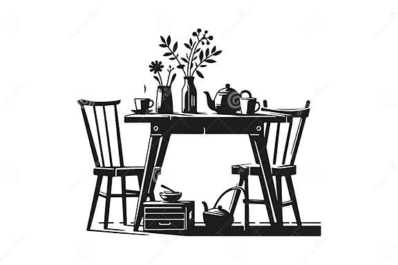 A Table and Chair Silhouette Vector Art Stock Illustration ...