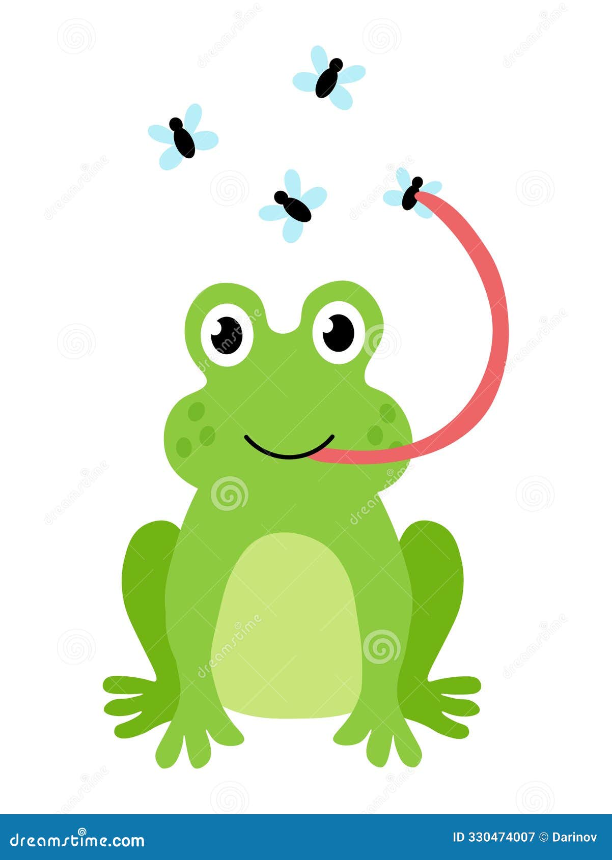 Cute Frog Catches Midges with His Tongue. Children Hand Drawn Vector ...