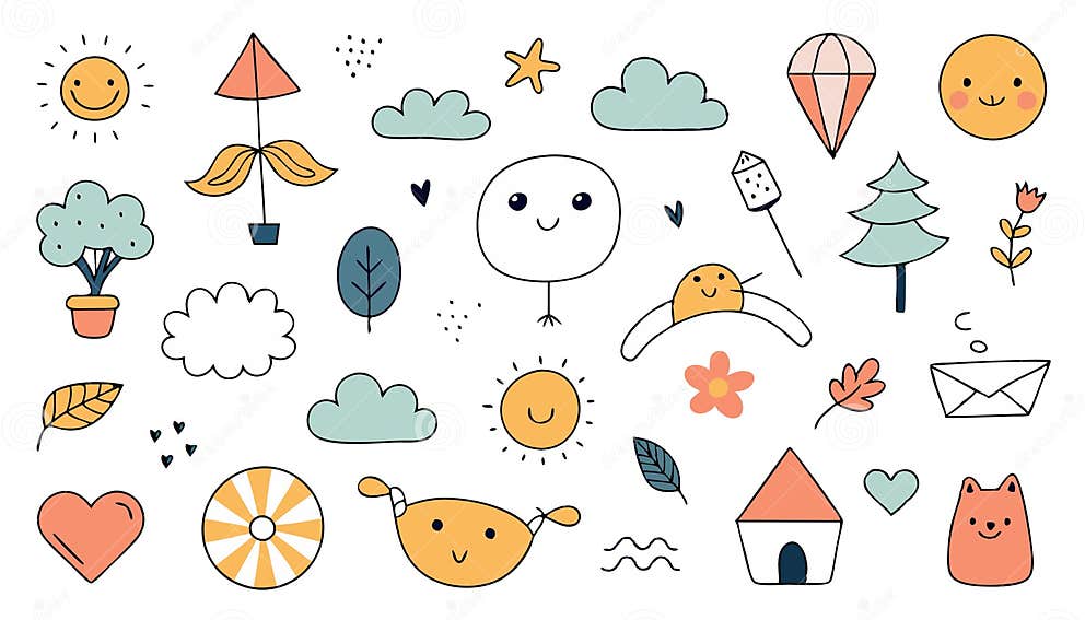 Set of Hand-drawn Cartoon Character Illustration Stock Illustration ...