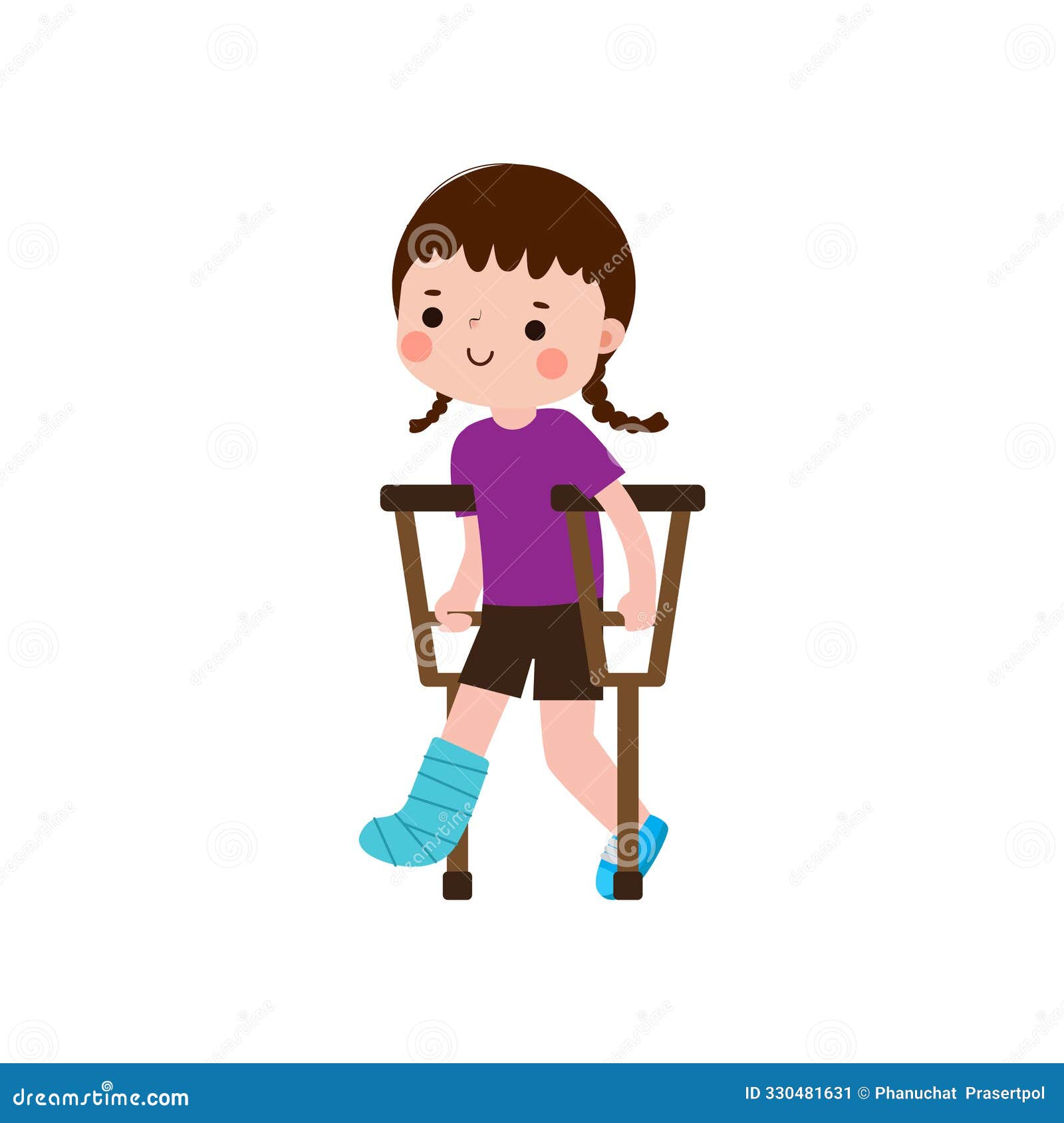 Kid Injured with Broken Leg in Gypsum. Little Children Standing on ...