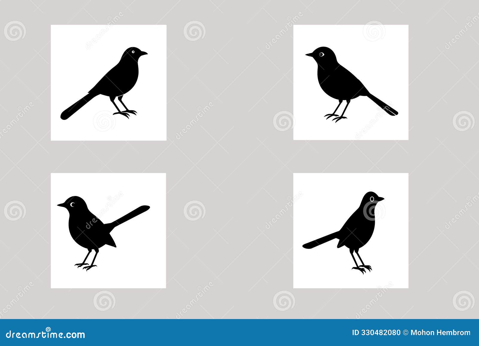A Set of Silhouette Cute Mockingbird Vector Art Stock Illustration ...