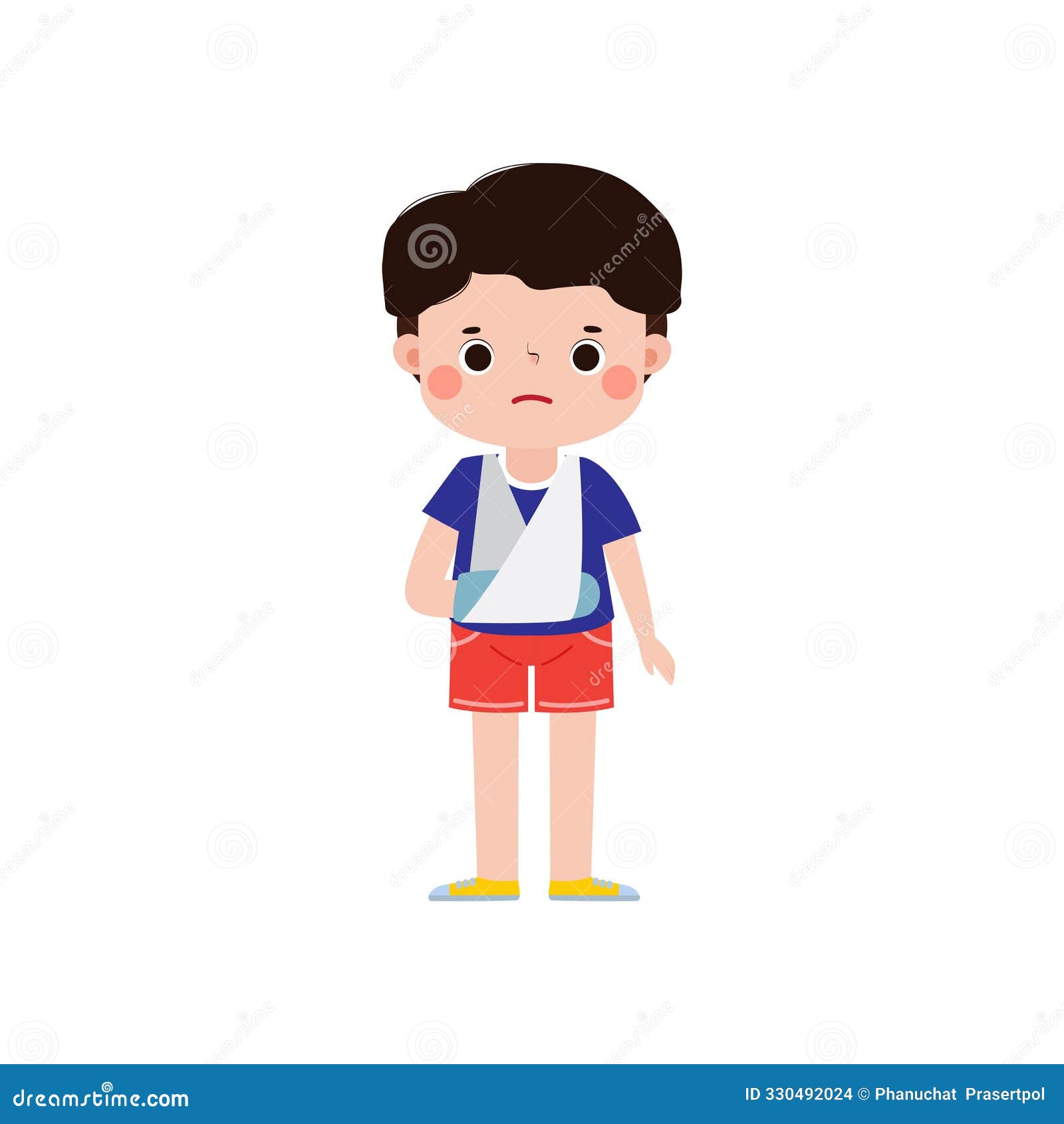 Kid Injured with Broken Arm in Gypsum. Cute Cartoon Disabled Character ...
