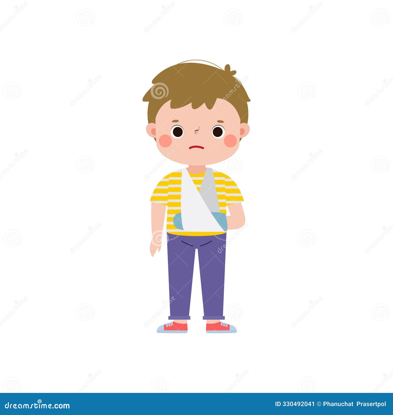 Kid Injured with Broken Arm in Gypsum. Cute Cartoon Disabled Character ...