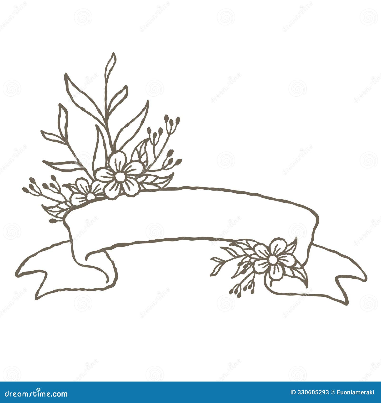 Series of Beautiful Classic Hand Drawn Floral Ribbon Banner Background ...