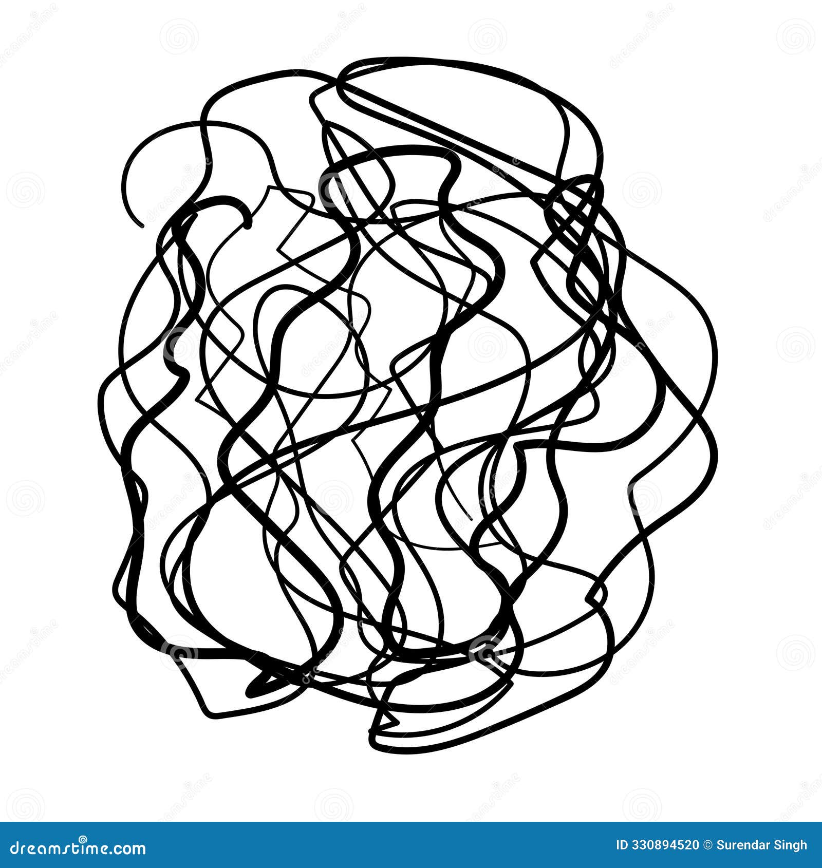 Tangled Line, Complex Knot Rests In Straight Line Isolated Vector ...