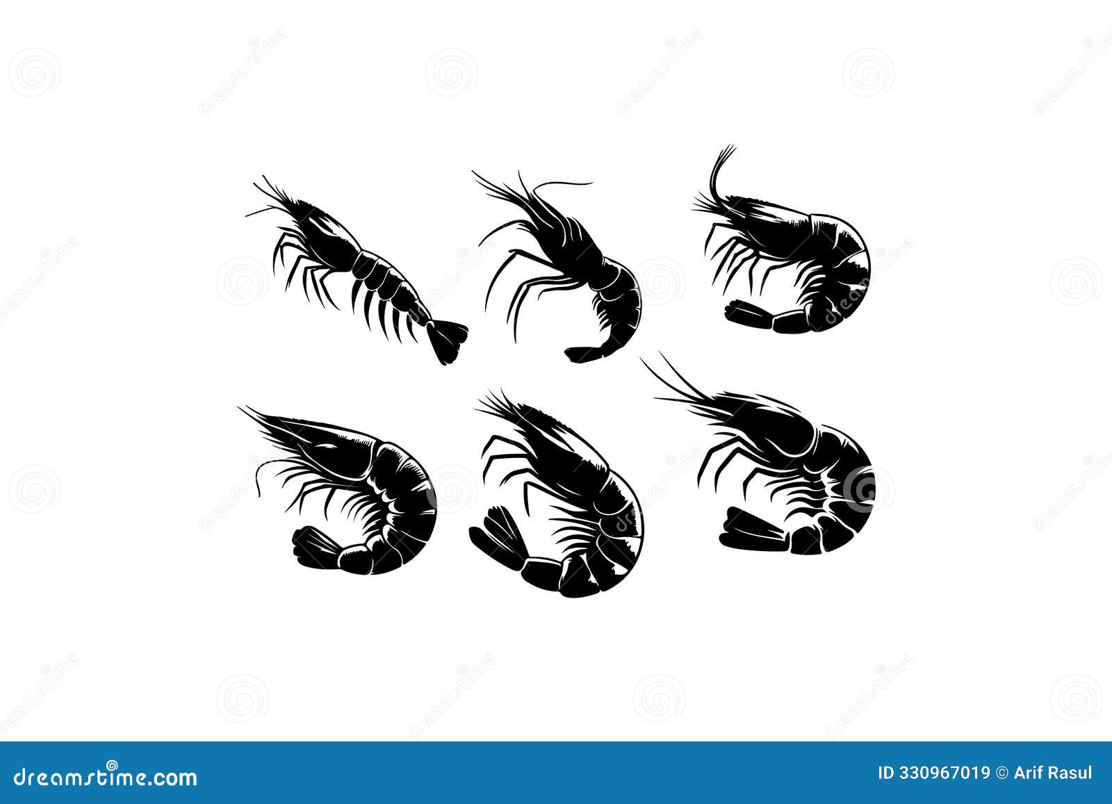 Shrimp Silhouette Seamless Horizontal Seafood Border On Purple ...