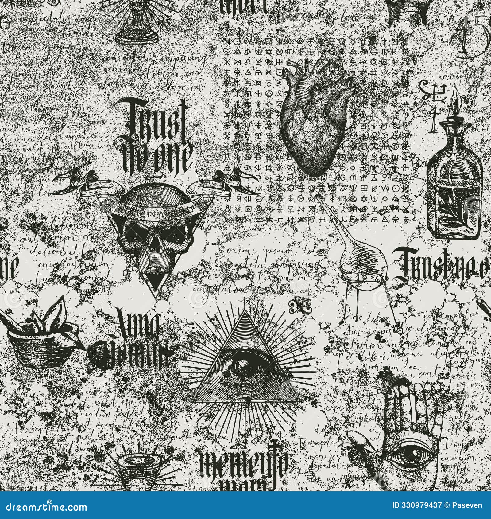 Seamless Pattern on Occultism, Satanism and Witchcraft Stock Vector ...