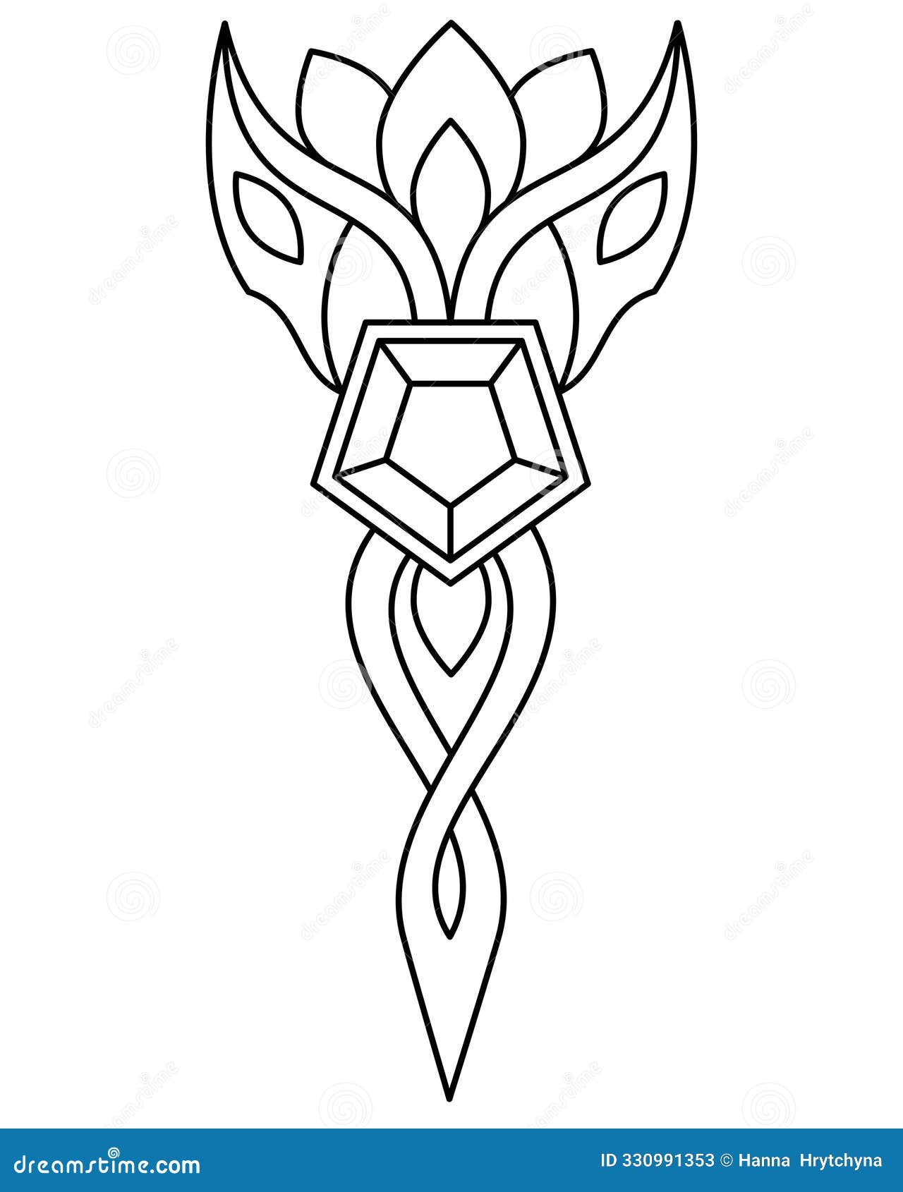 Elven Decoration, Plant Decorative Element with Crystal - Vector Linear ...