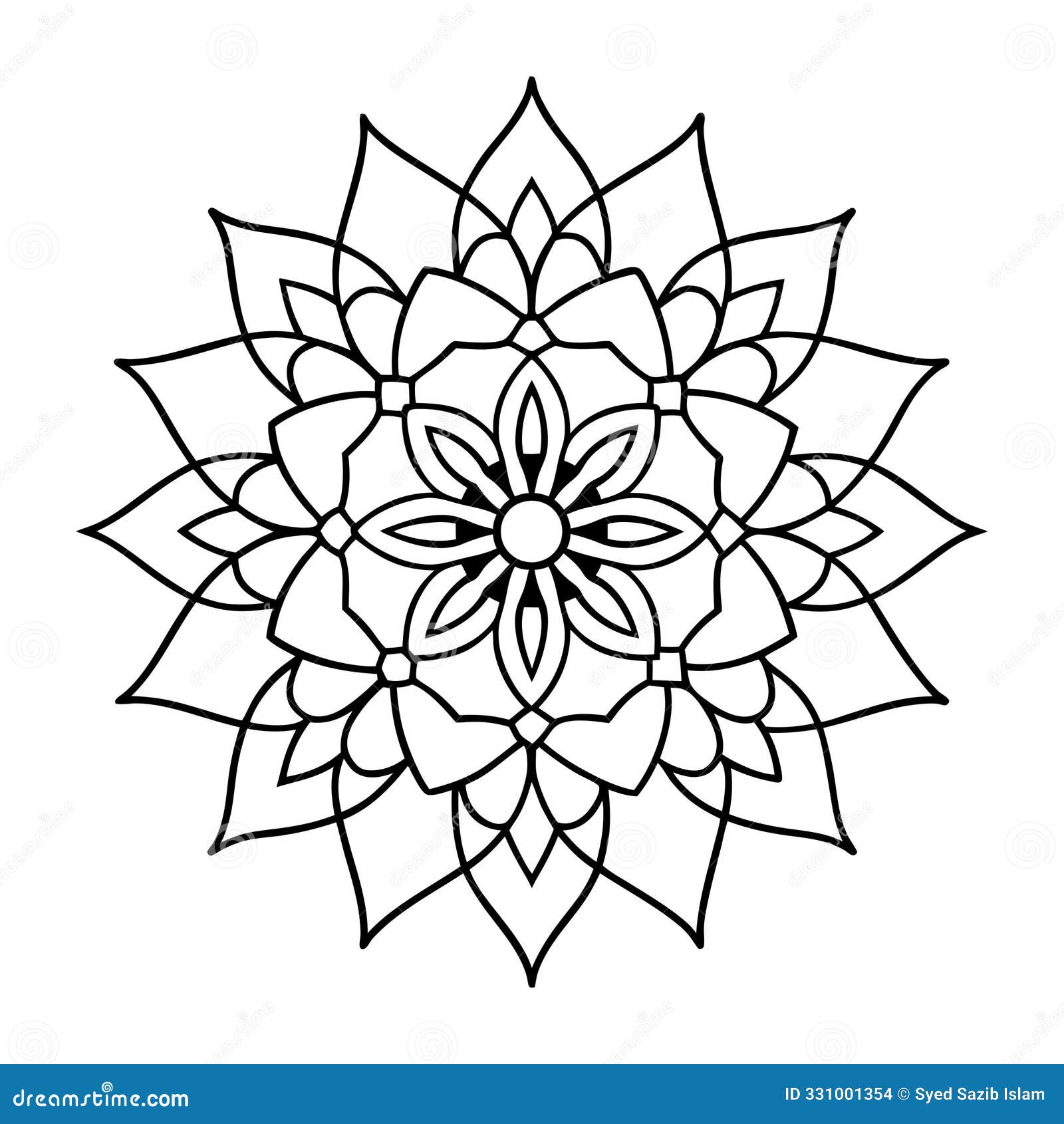 Mandala, Pentangle Inspired Illustration, Black and White Background ...