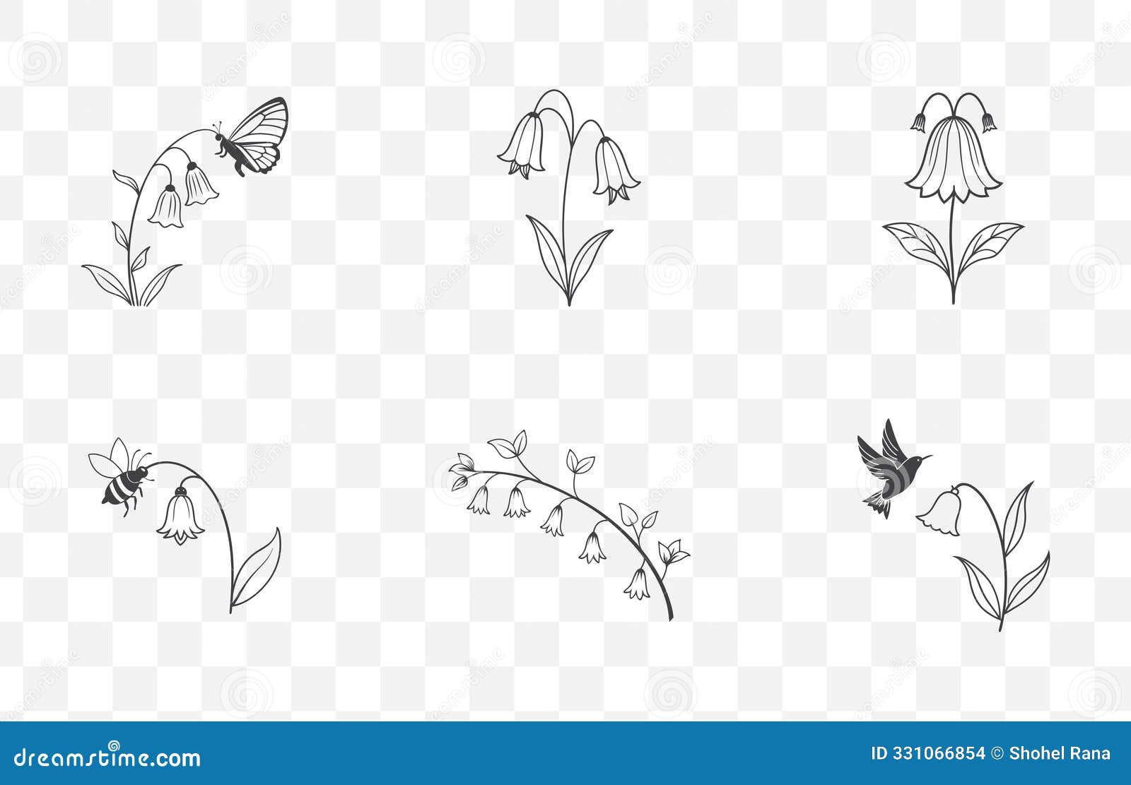 Print Elegant Bellflower Flower Line Art Vector Set Perfect for Floral ...