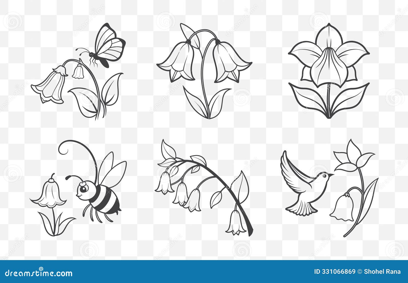 Print Elegant Bellflower Flower Line Art Vector Set Perfect for Floral ...