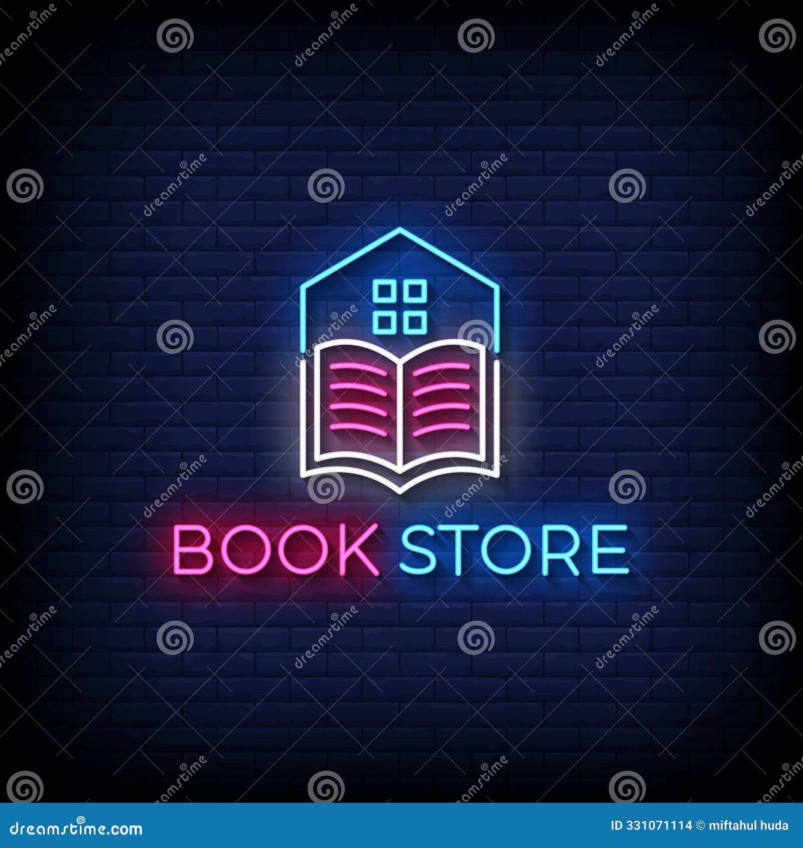 Book Store Neon Sign Vector with Brick Wall Background Stock ...
