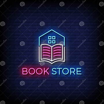 Book Store Neon Sign Vector with Brick Wall Background Stock ...