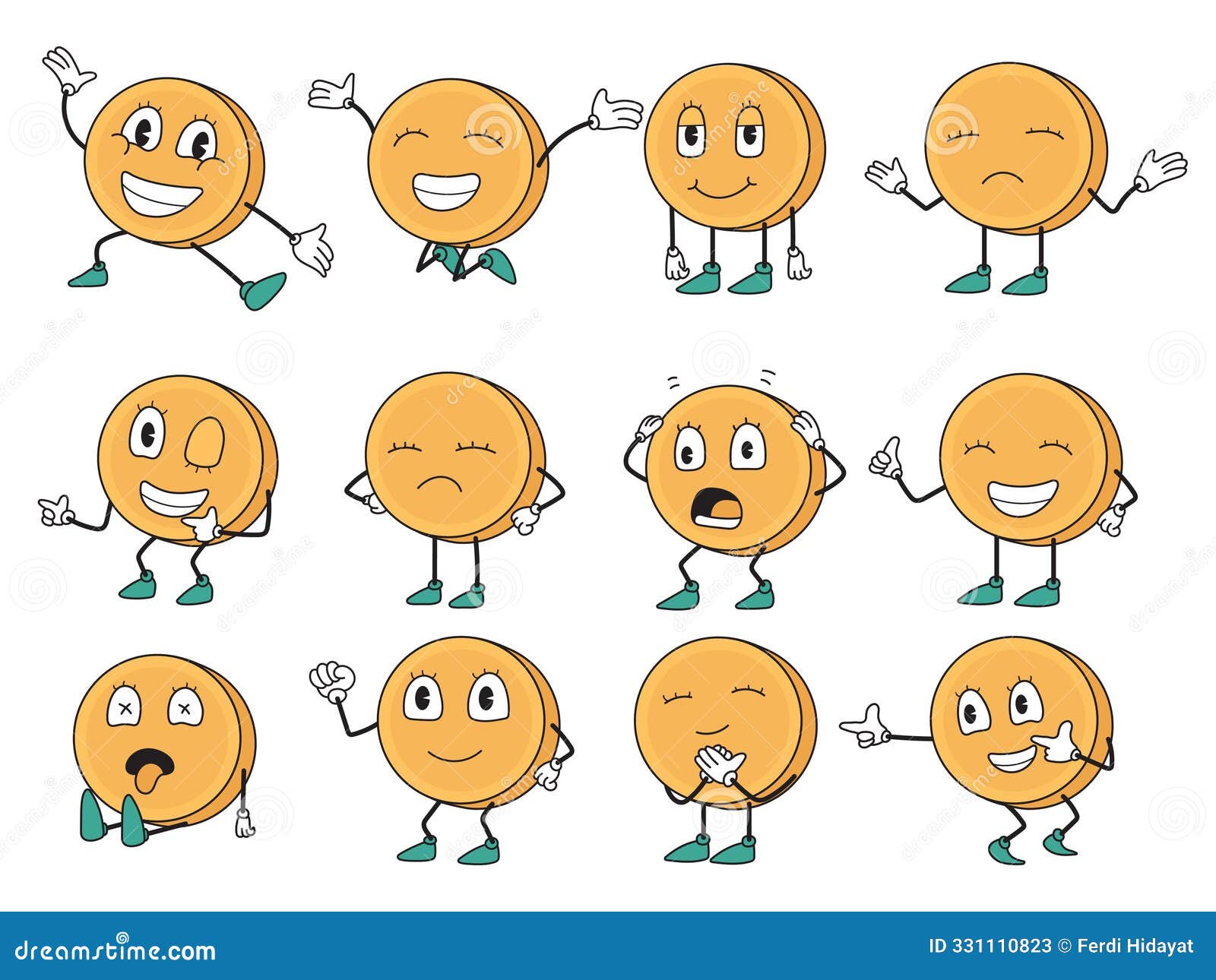 Poses Of Retro Comic Office Guy - Set Of Concepts Vector Illustrations ...