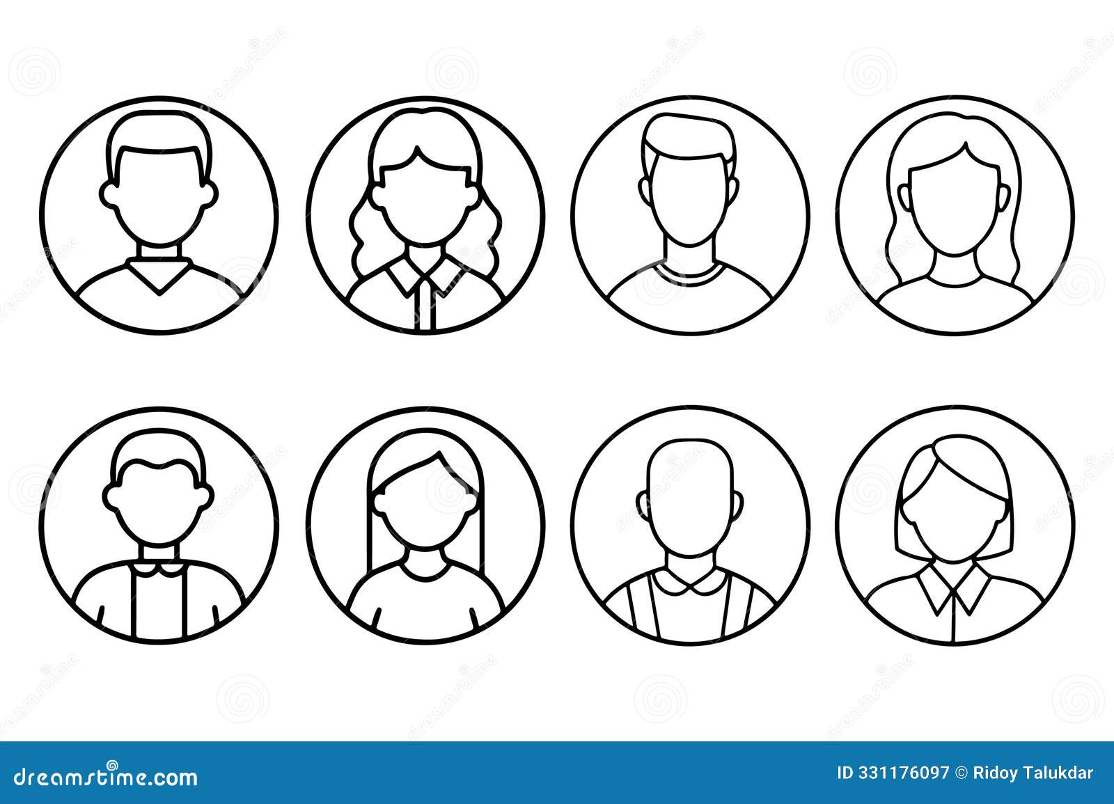 Set of Simple Linear Icons Featuring Personal Avatars of Various People ...