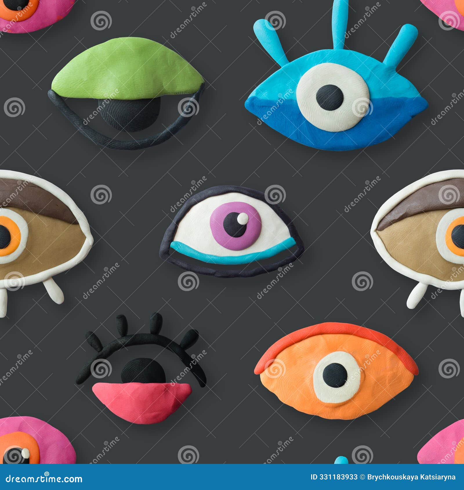 Seamless Multicolored Pattern. Handmade, Sculpting Human Eyes ...