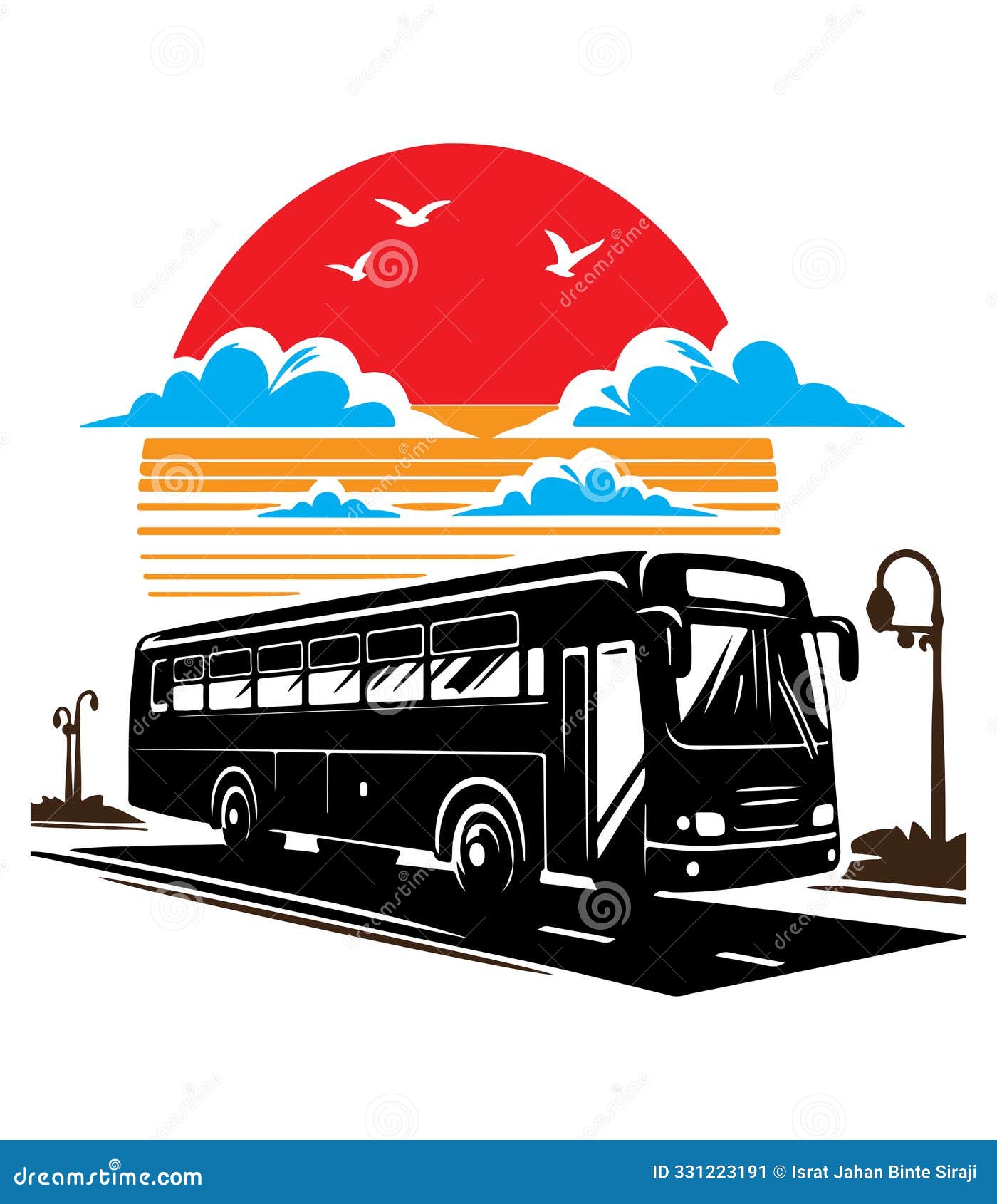 Simple Bus and the Road Vector Style Stock Vector - Illustration of ...