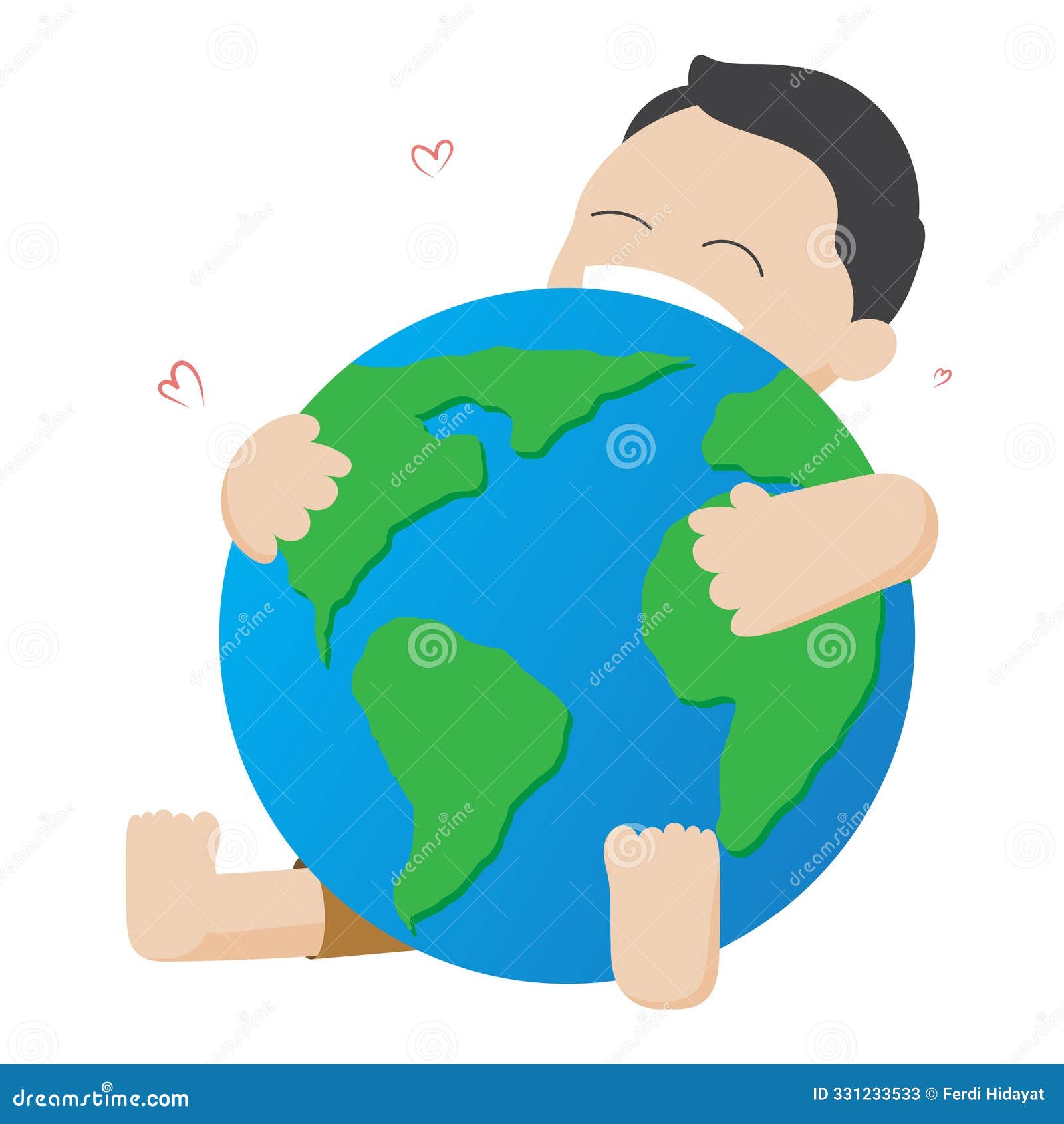 Cute Little Boy Hugging the Earth Stock Illustration - Illustration of ...