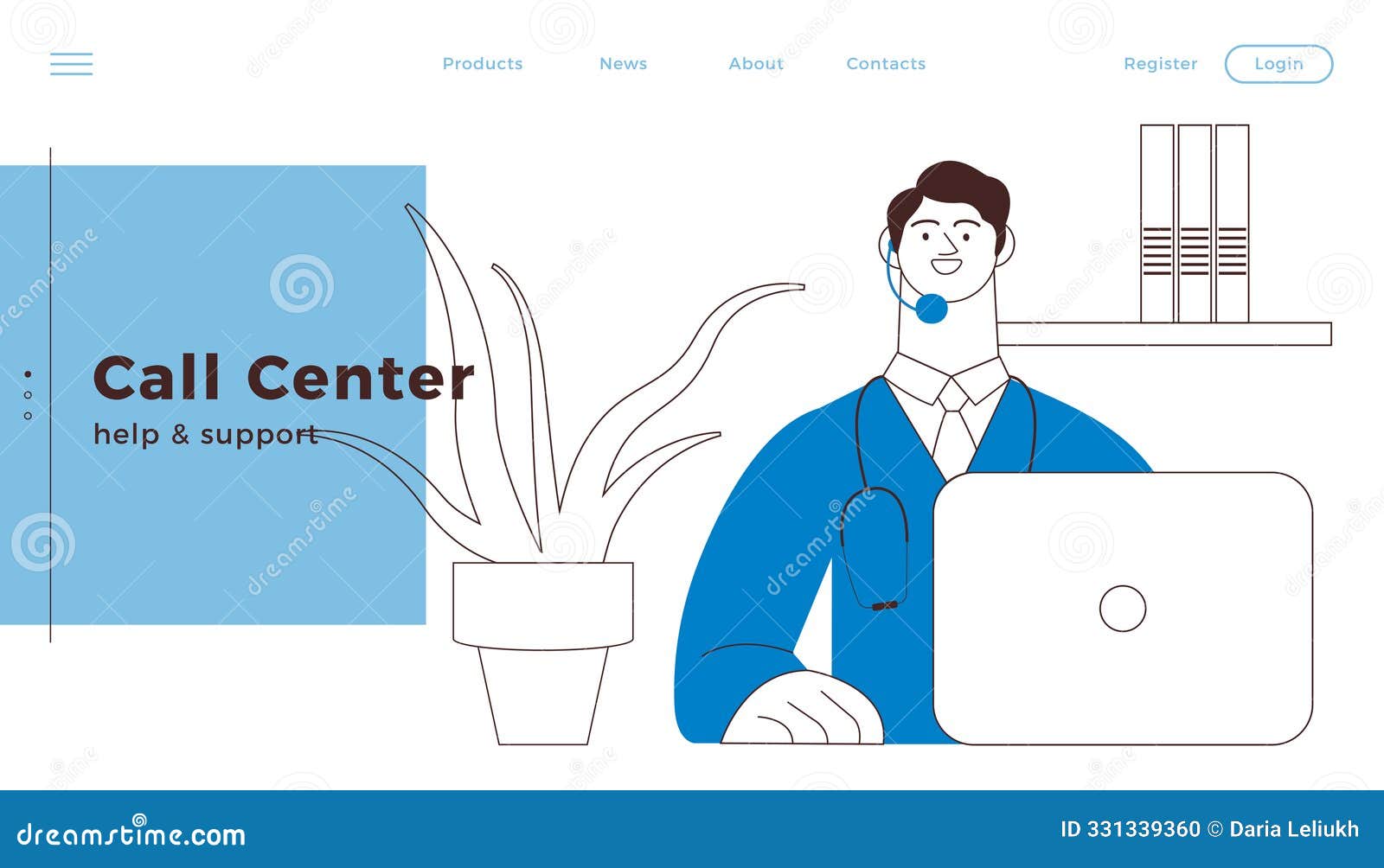 Medical Specialist Wearing Headset with Laptop on Abstract Background ...