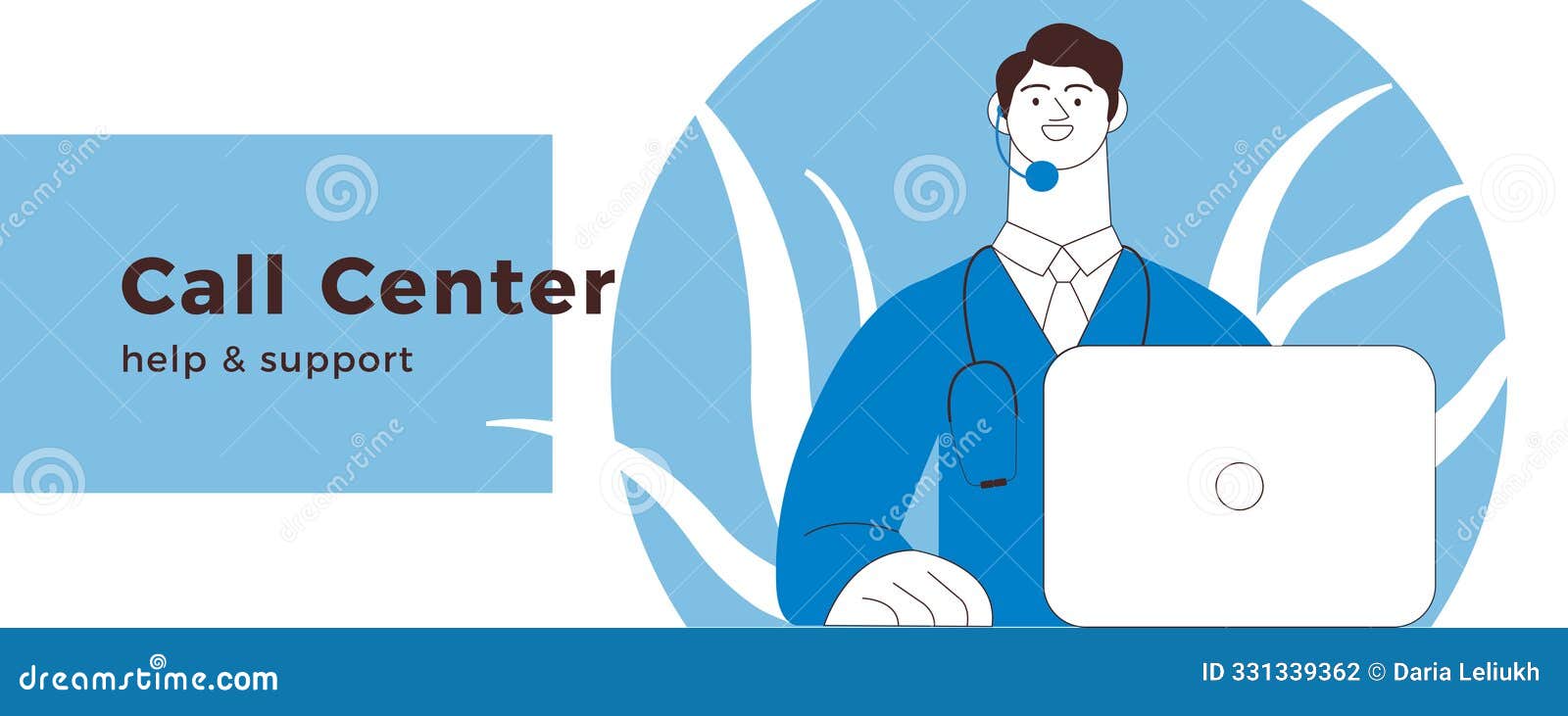 Medical Specialist Wearing Headset with Laptop on Abstract Background ...