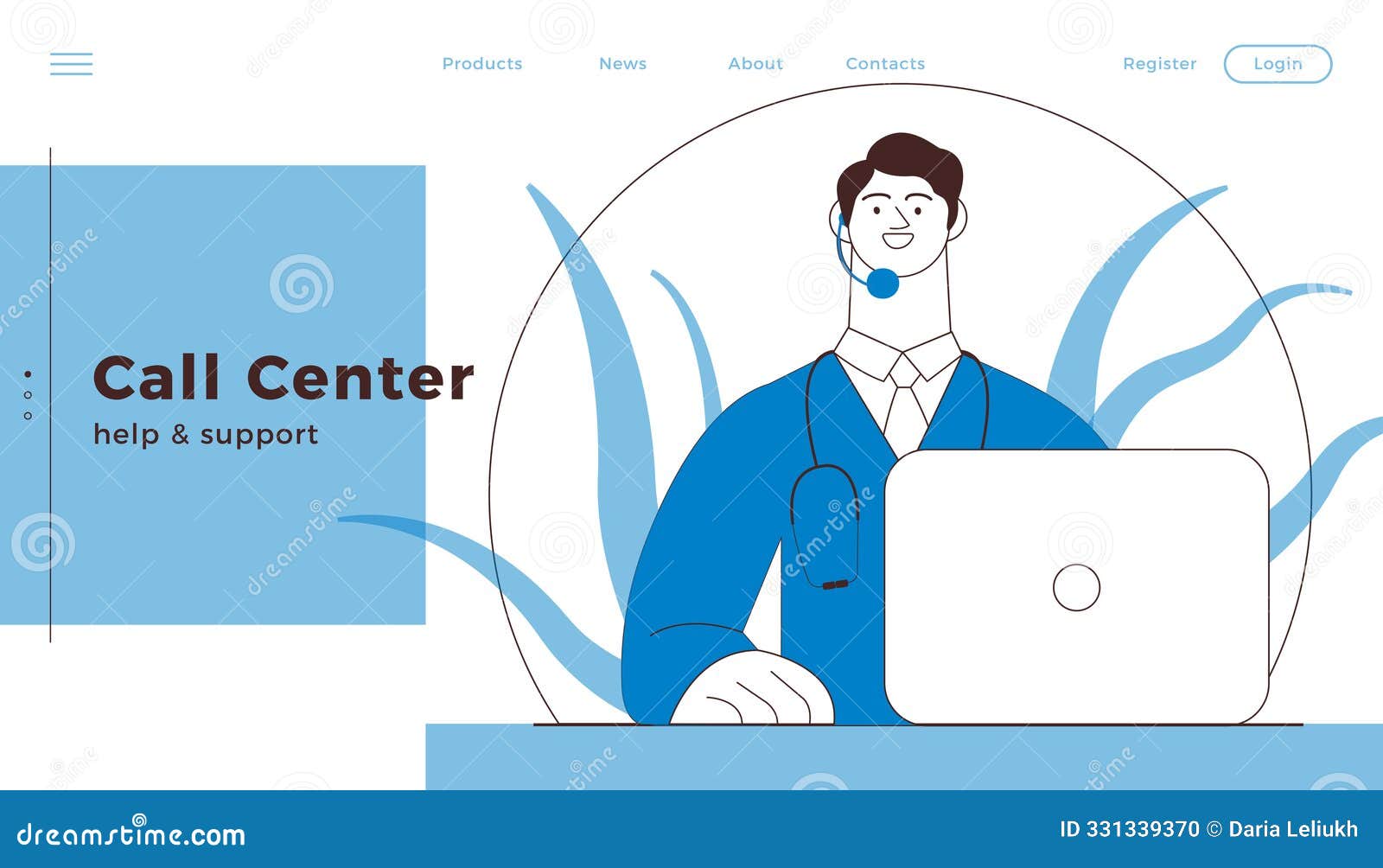 Medical Specialist Wearing Headset with Laptop on Abstract Background ...