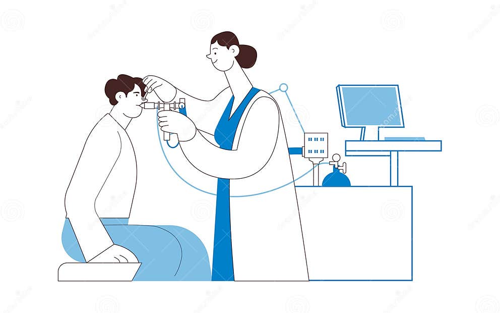 Medical Specialist Performing Spirometry on Patient in Medical Office ...