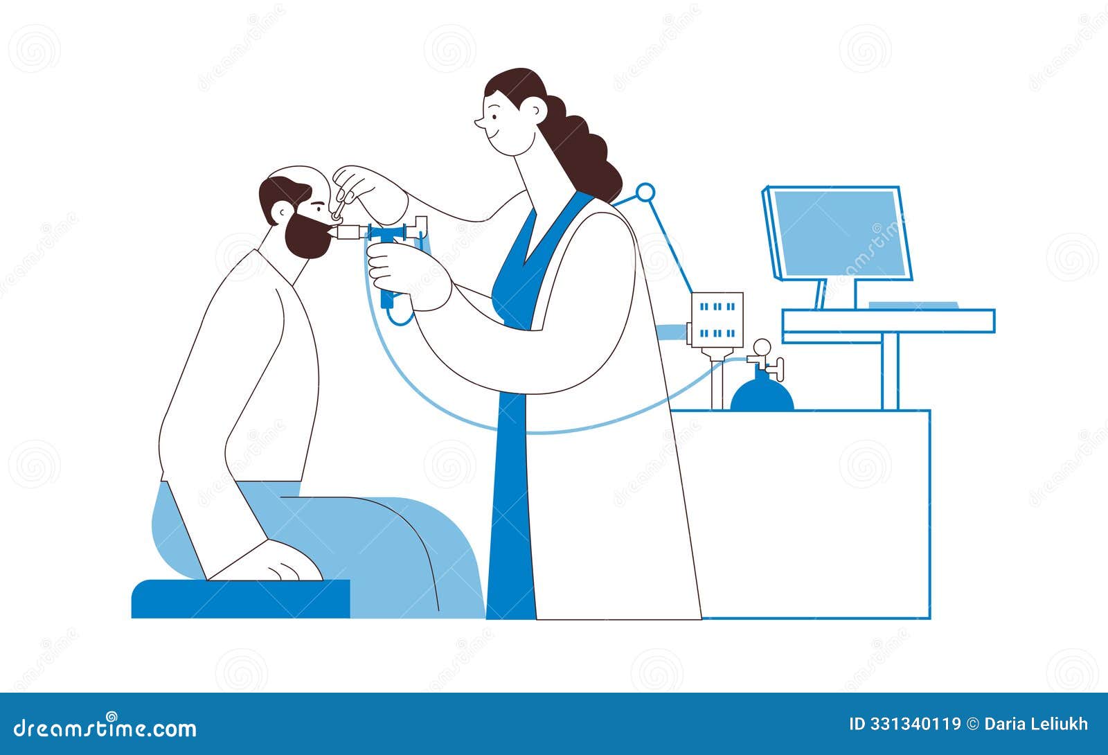 Medical Specialist Performing Spirometry On Patient In Medical Office ...