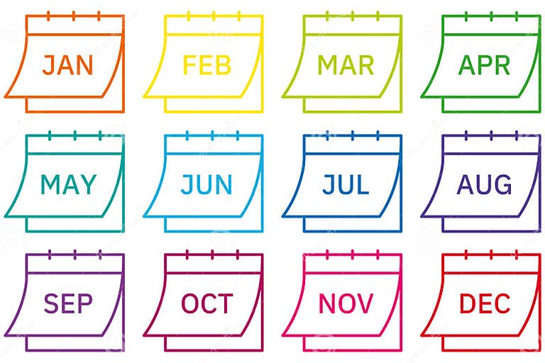 Months of Year in the Yearly Calendar, Date and Time Calendar for the ...