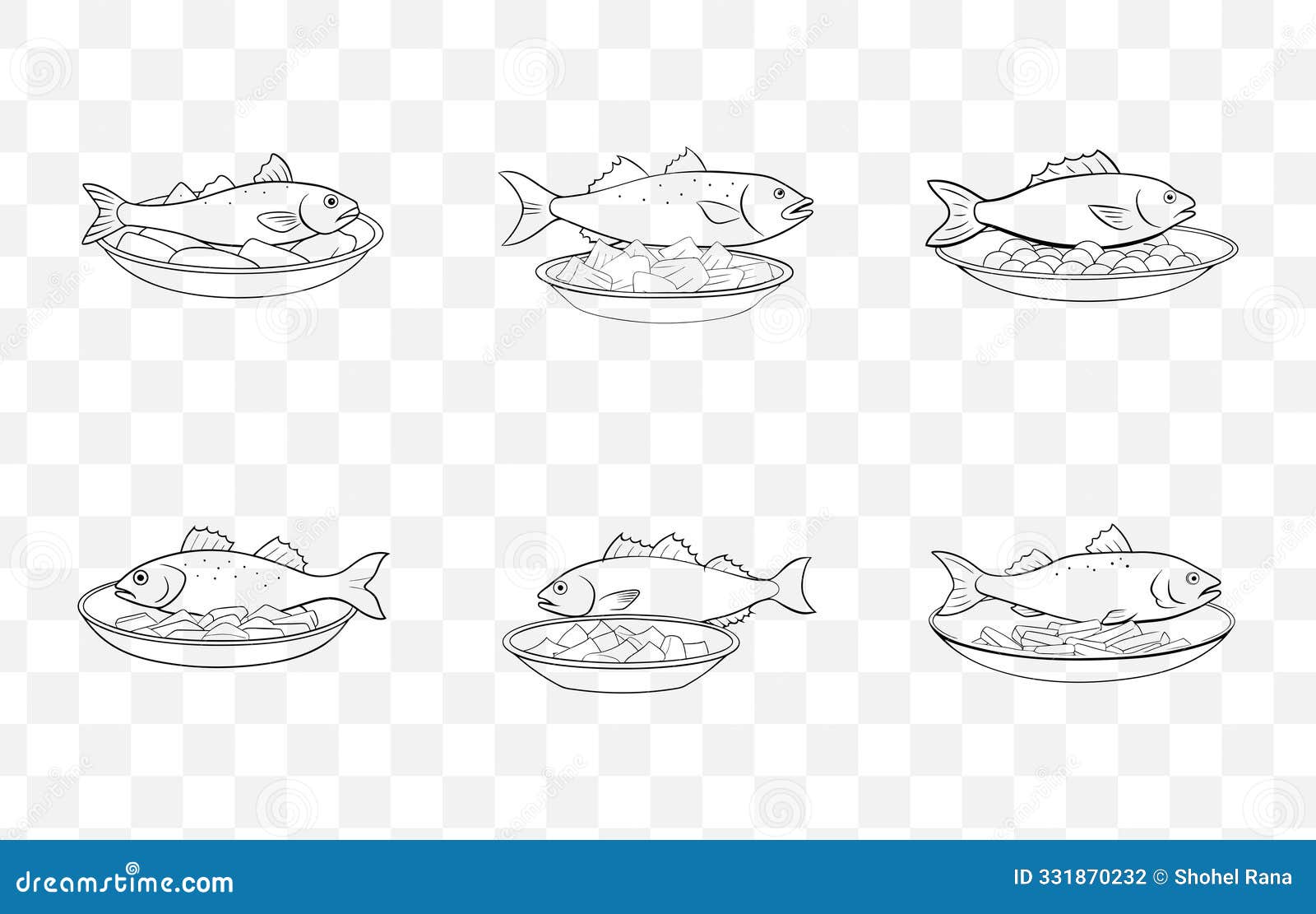 Print Fish and Chips Line Art Vector Set Elegant Design for Food Lovers ...
