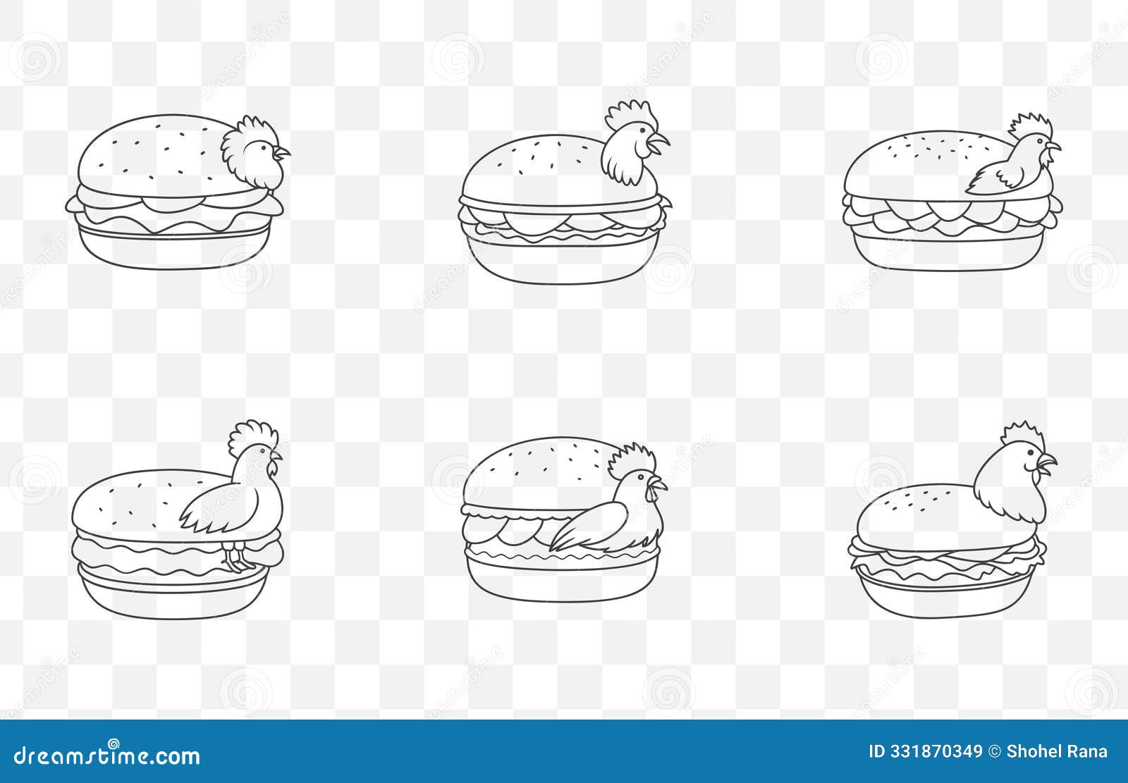Print Chicken Sandwich Line Art Vector Set High Quality Illustration ...