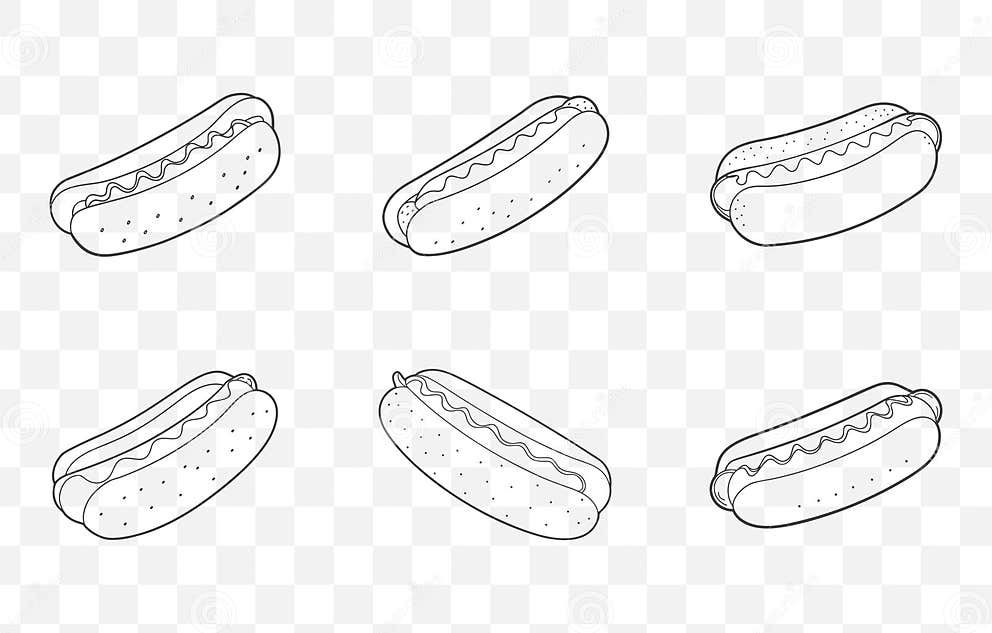Print Hot Dog Line Art Vector Set with Detailed Illustrations of ...