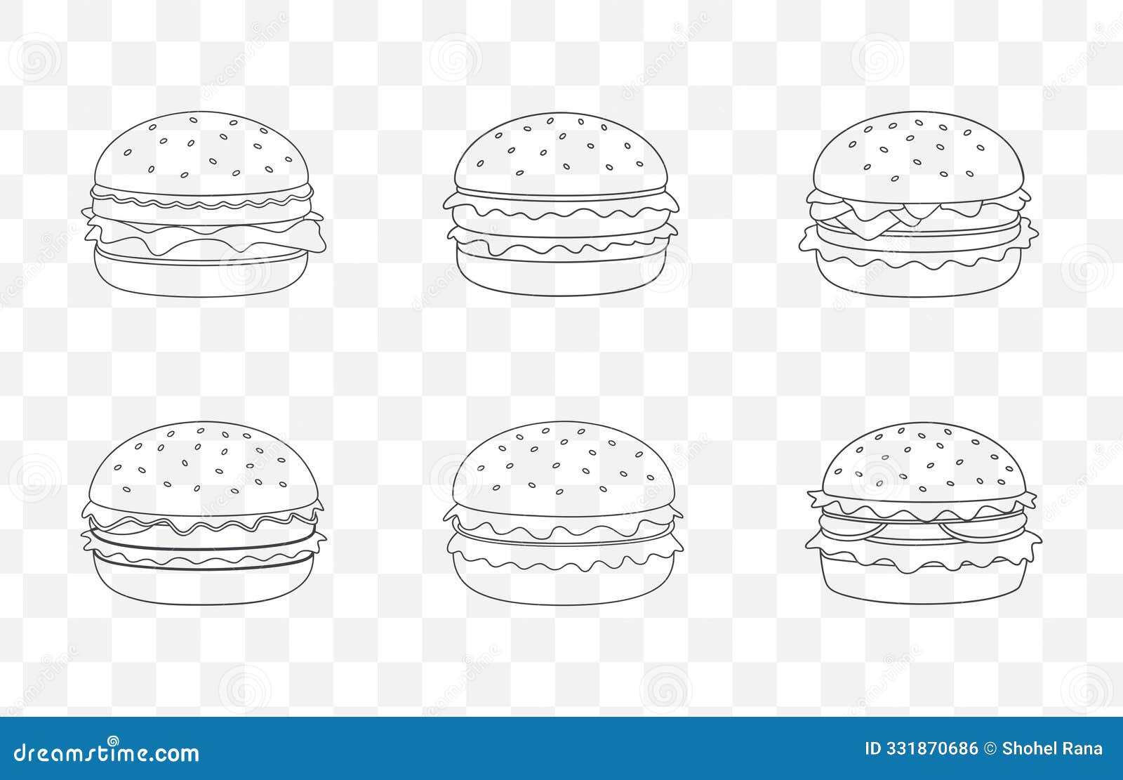 Print Comprehensive Hamburger Line Art Vector Set with Detailed ...