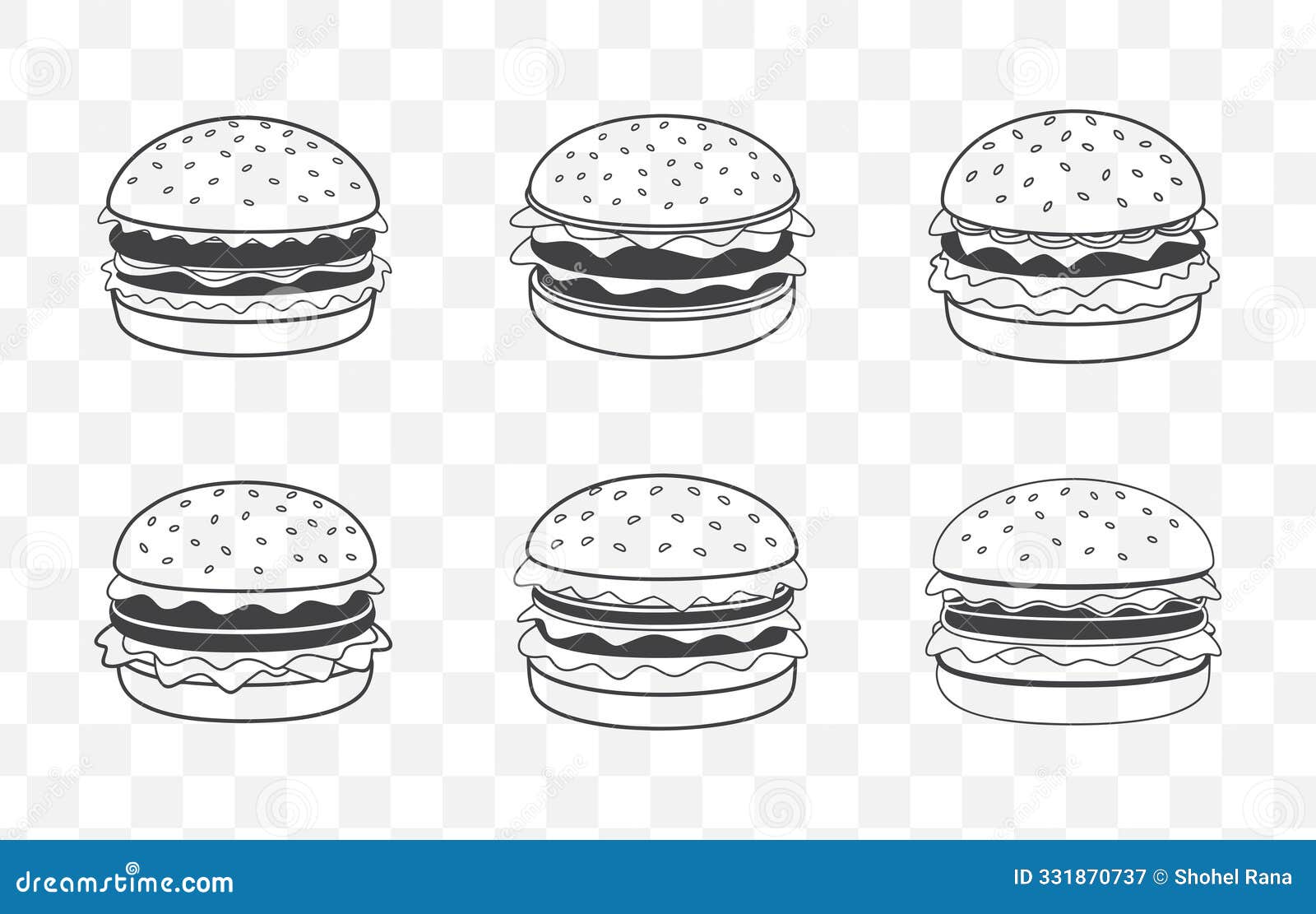 Comprehensive Burger Line Art Vector Set For Detailed And Versatile ...
