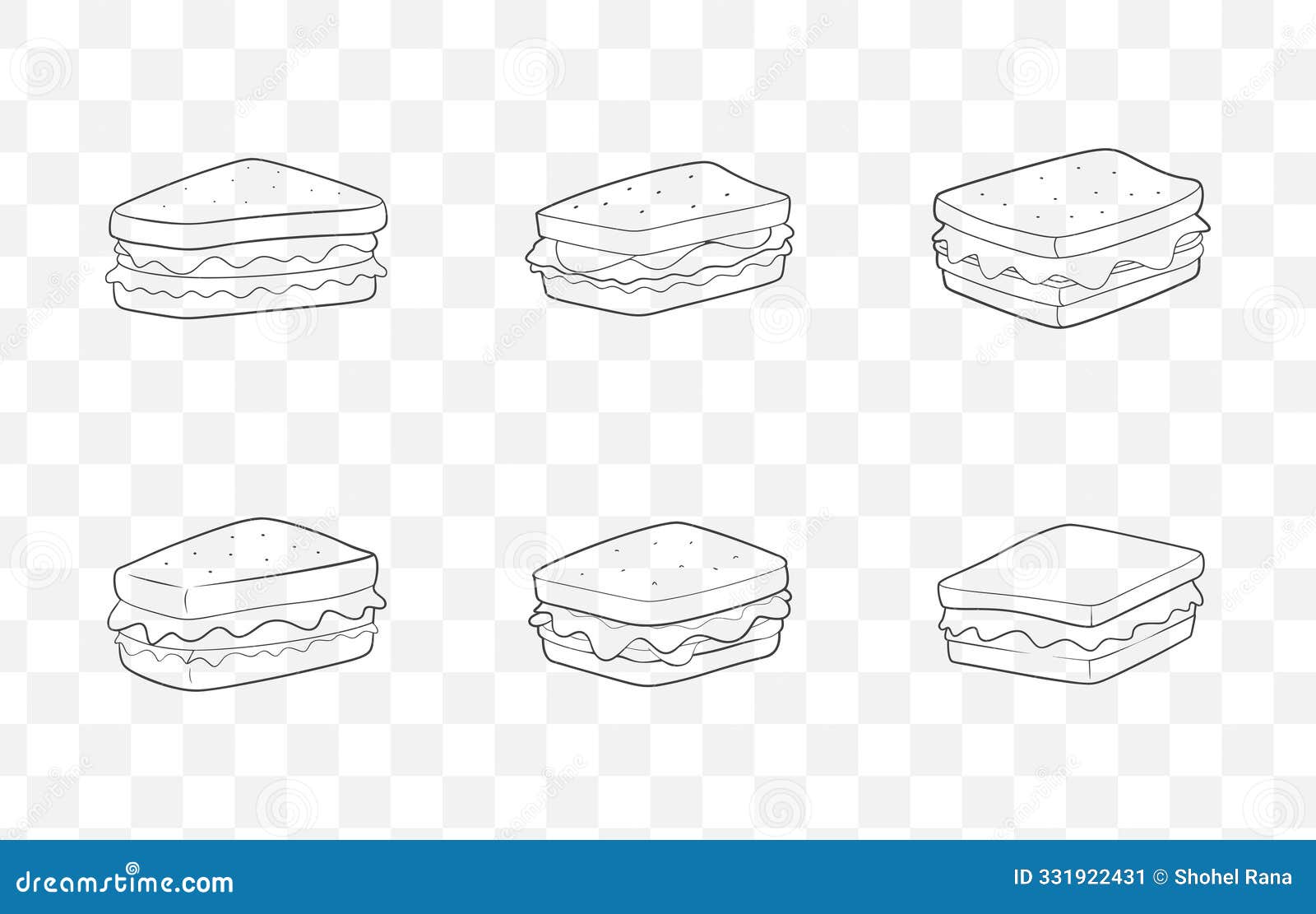 Print Reuben Sandwich Line Art Vector Set with Detailed Illustrations ...
