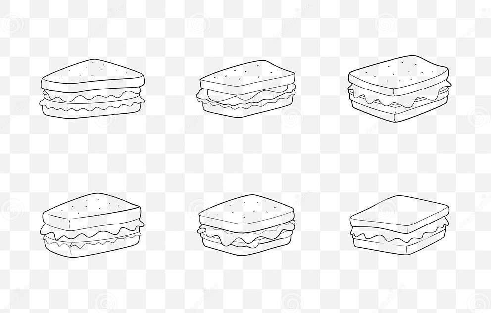 Print Reuben Sandwich Line Art Vector Set with Detailed Illustrations ...