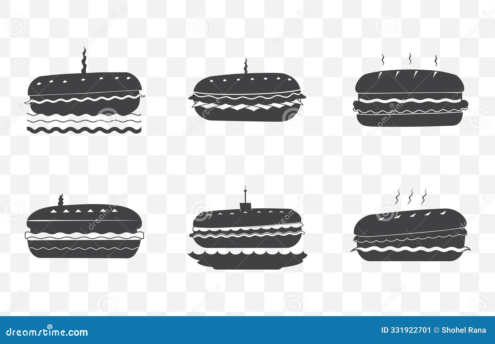 Print Submarine Sandwich Line Art Vector Set Detailed and Creative ...
