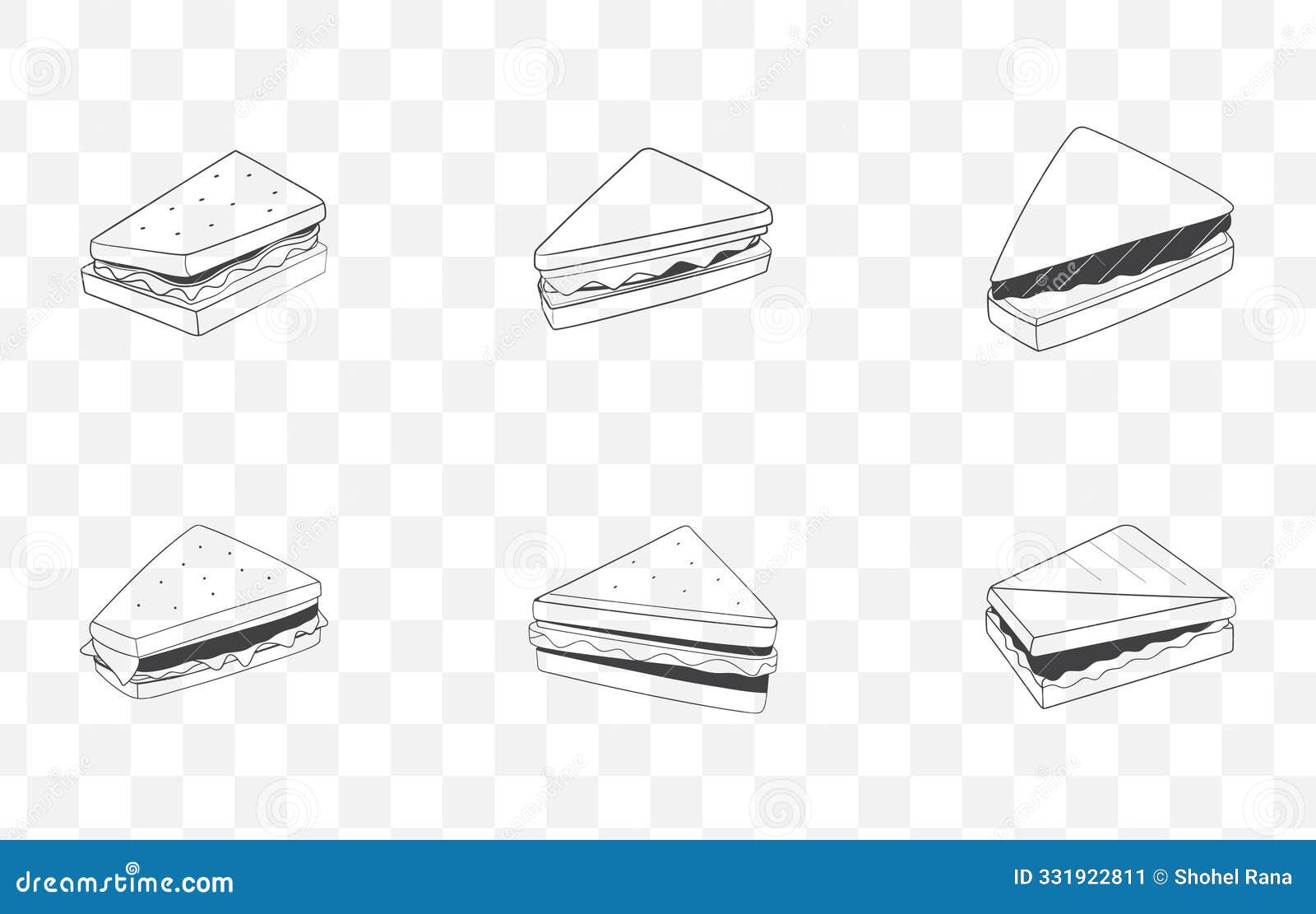 Print Grilled Cheese Sandwich Line Art Vector Illustrations Set with ...