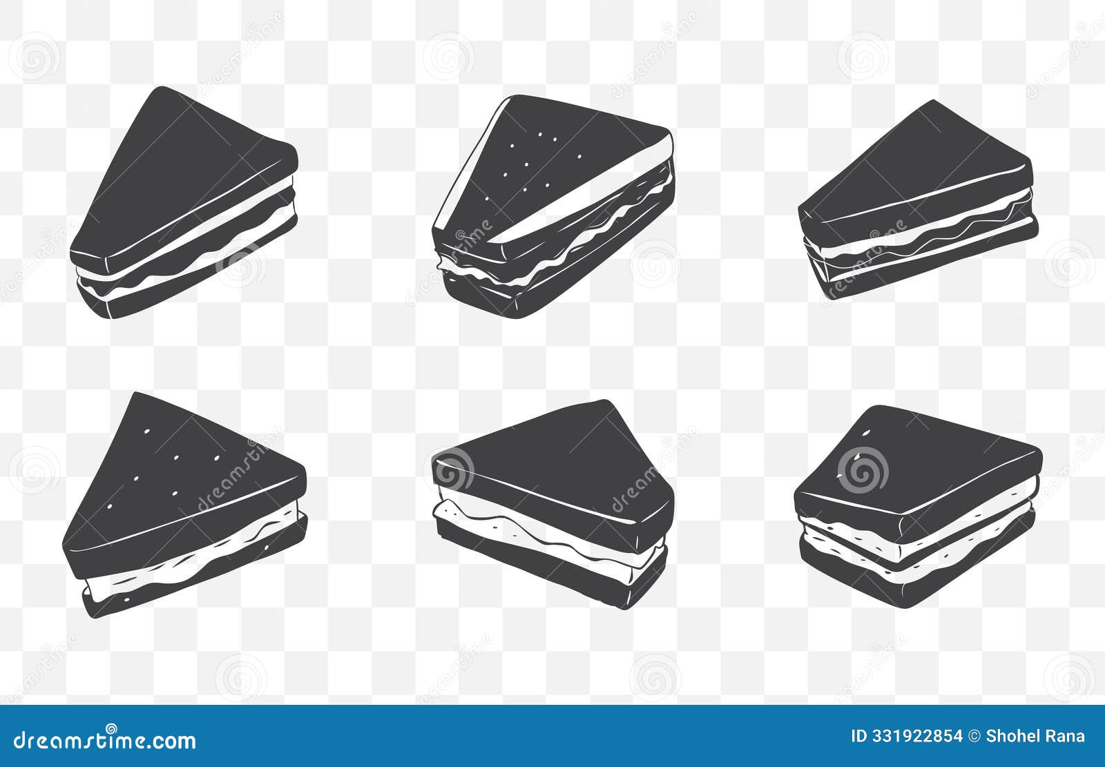 Print Grilled Cheese Sandwich Line Art Vector Illustrations Set with ...