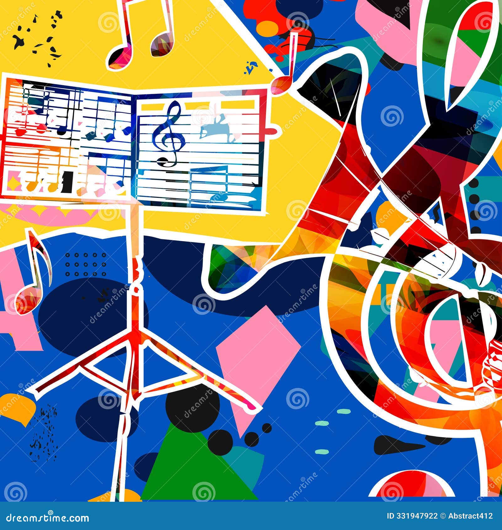Music Collage Background with Music Stand and Musical Notes. Stock ...