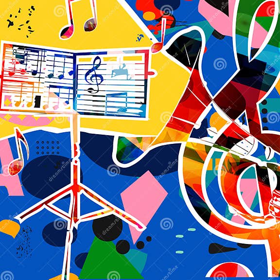Music Collage Background with Music Stand and Musical Notes. Stock ...